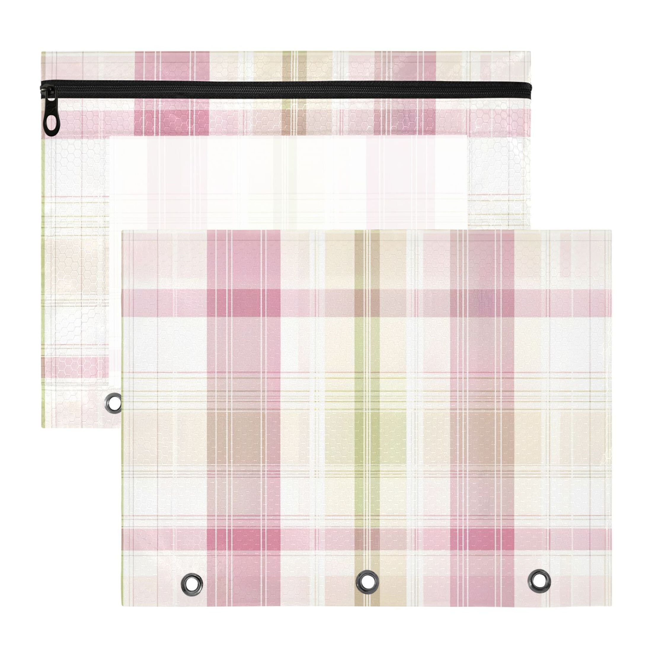 Light Green Pink Lines 3-Ring Binder Pouches A4 Size Zipper Pocket File ...