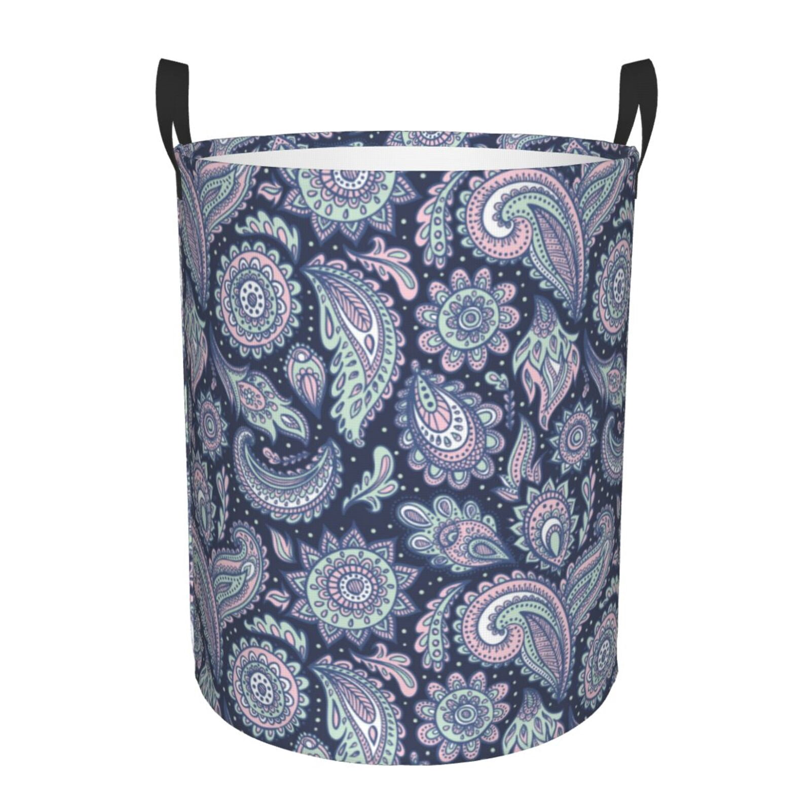 Light Green Pink Paisley Laundry Basket with Handles - Freestanding ...