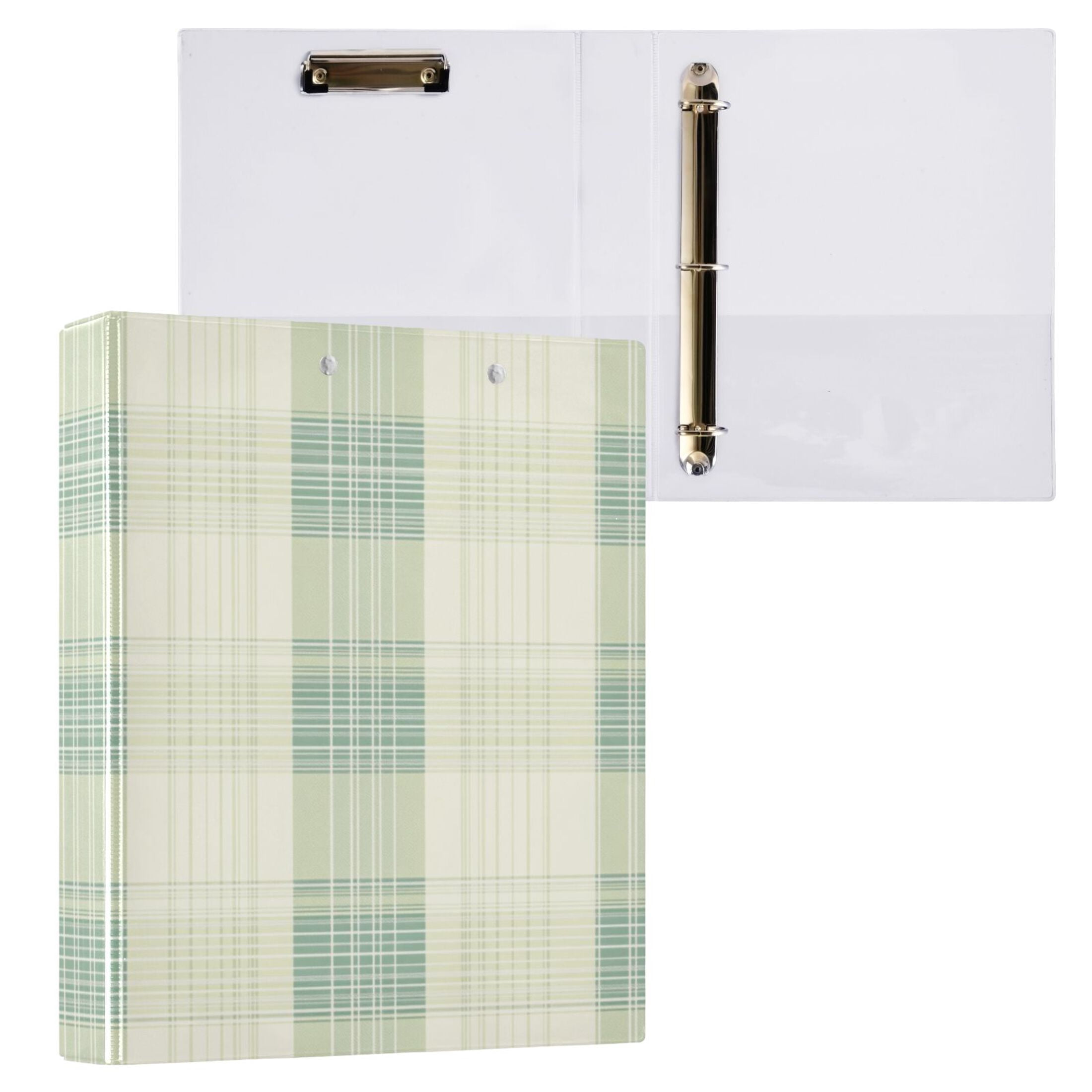 Light Green Plaid 3 Ring Hardcover Binders 1.5in Round Rings for Letter ...