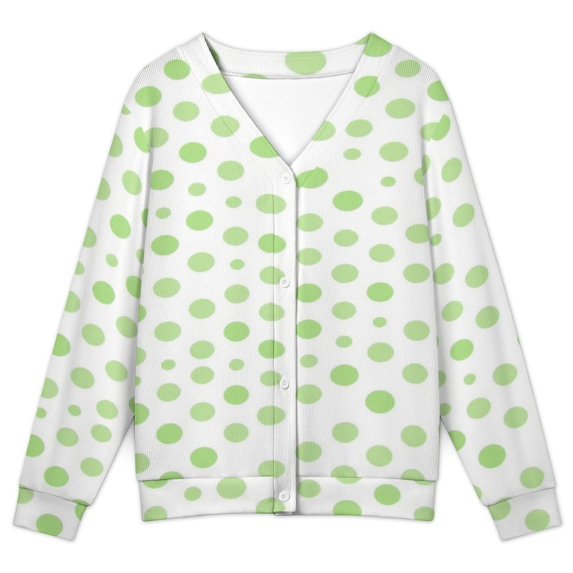 Light Green Polka Dots Sweater Women V-neck Single-Breasted Letters ...