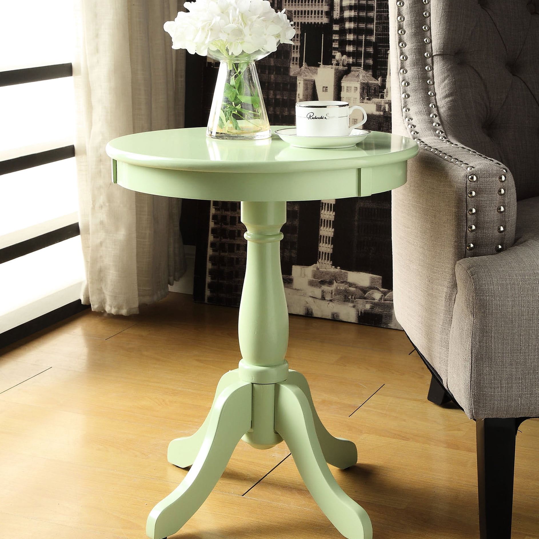 Light Green Round Cottage - Style Side Table | Suited for Primary ...