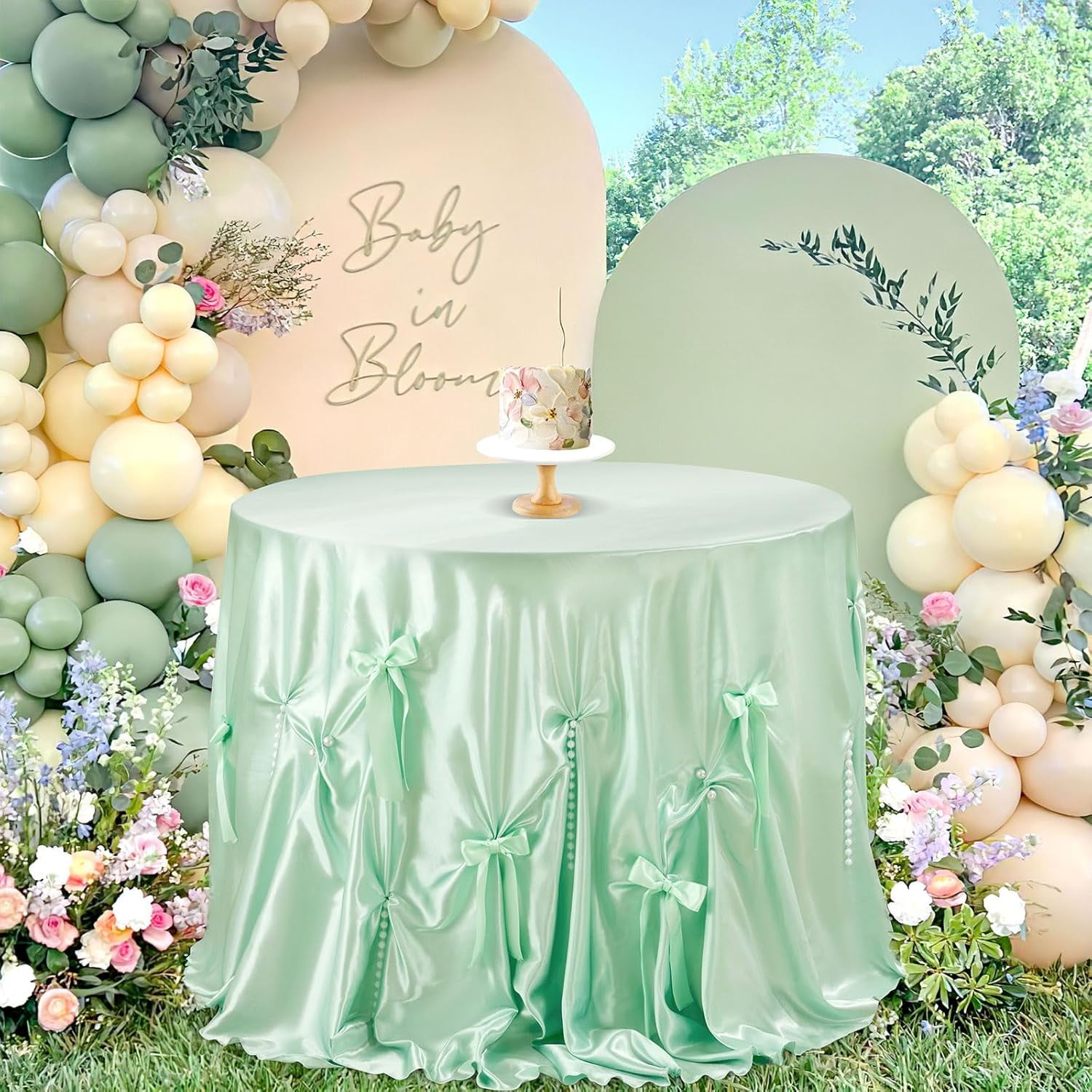 Light Green Satin Tablecloth: Smooth Fabric Round Cake Table Overlays ...