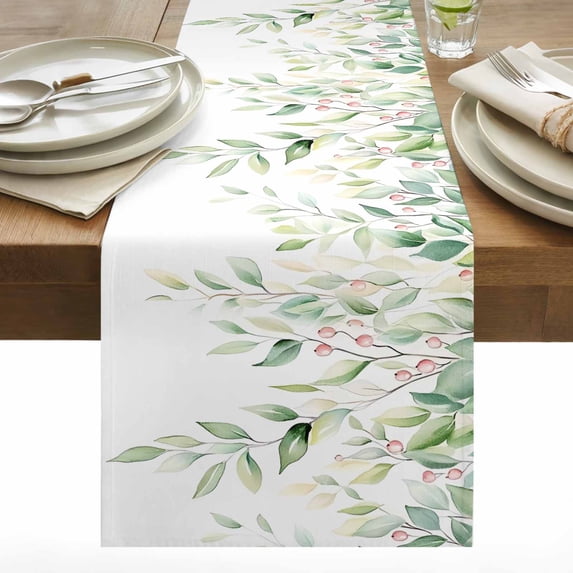Light Green Table Runner 13x60 inch Eucalyptus Leaves Red Fruit ...