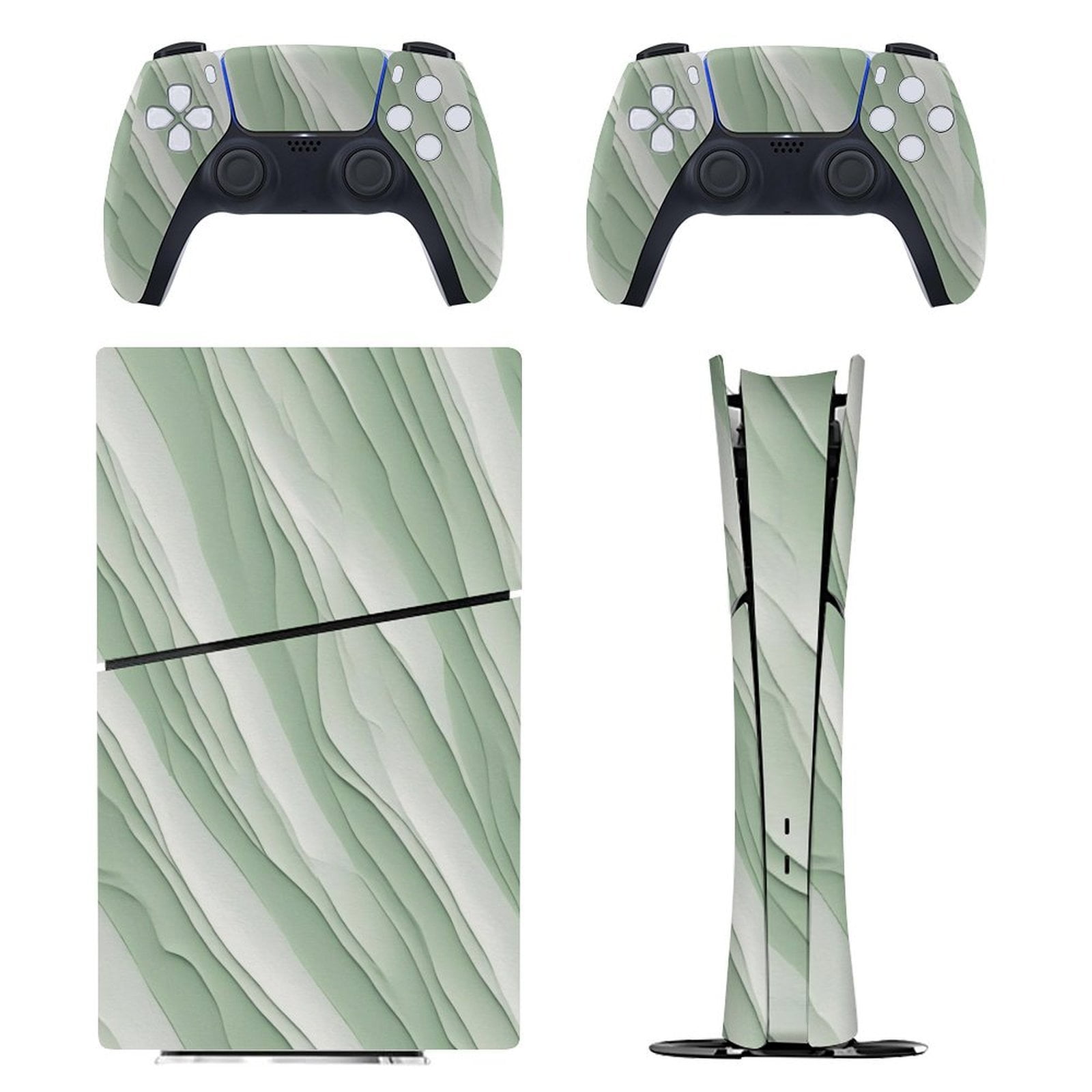 Light Green White Striped Console Skin Bundle for PS5 Pro Slim Disc ...