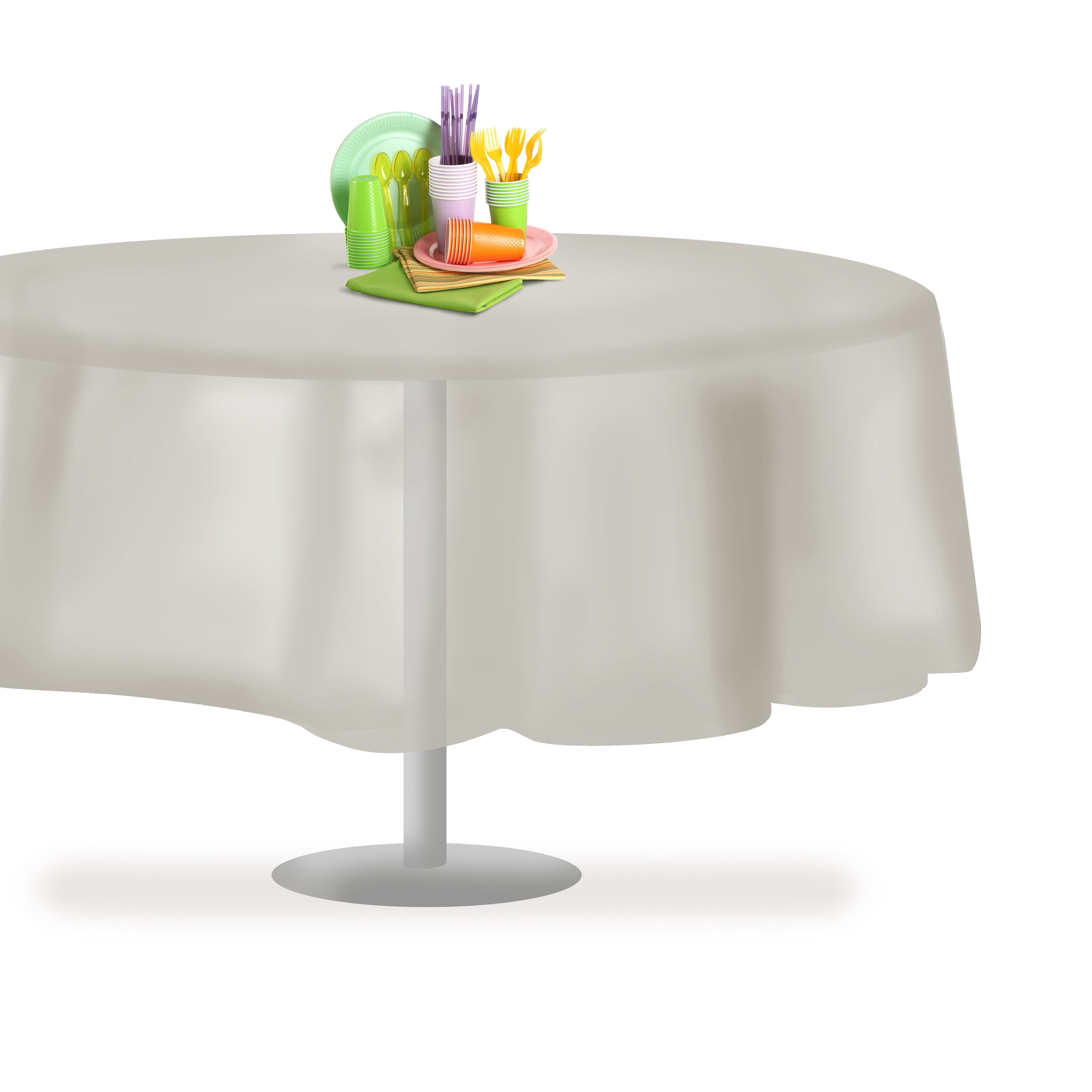 Light Grey 6 Pack Premium Disposable Plastic Tablecloth 84" Inch Round ...