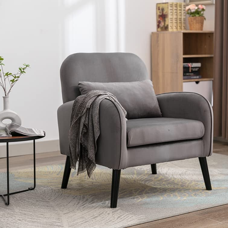 Light Grey Accent Chair Living Room Chairs- Modern Upholstered Reading ...