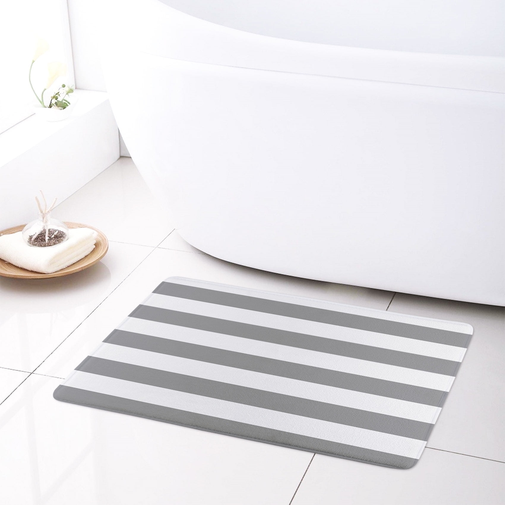 Light Grey Bathroom Mat, Grey and White Striped Modern Bathroom Floor ...