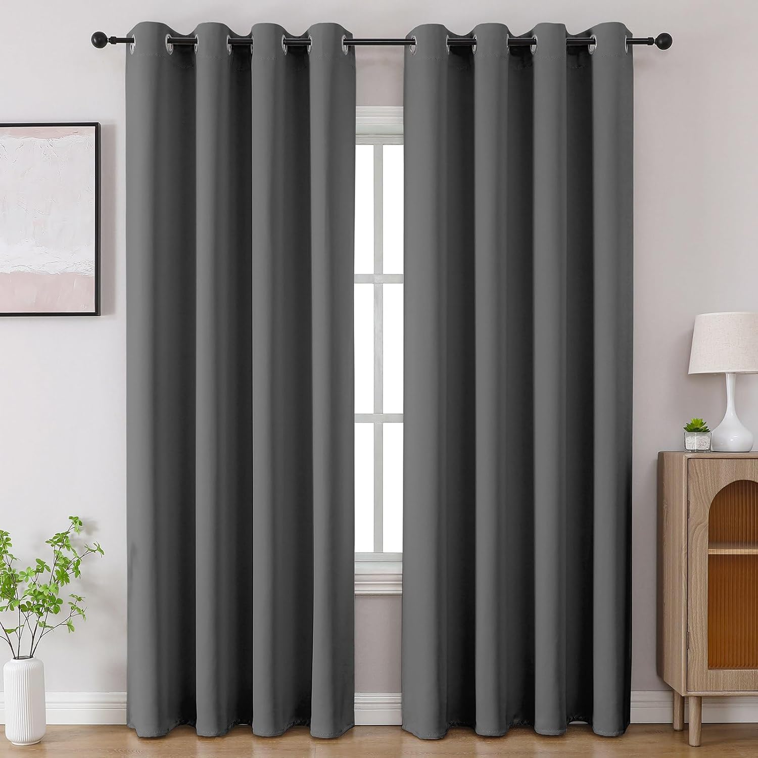 Light Grey Blackout Curtains 108 Inch Length 2 Panels Set, Thermal ...