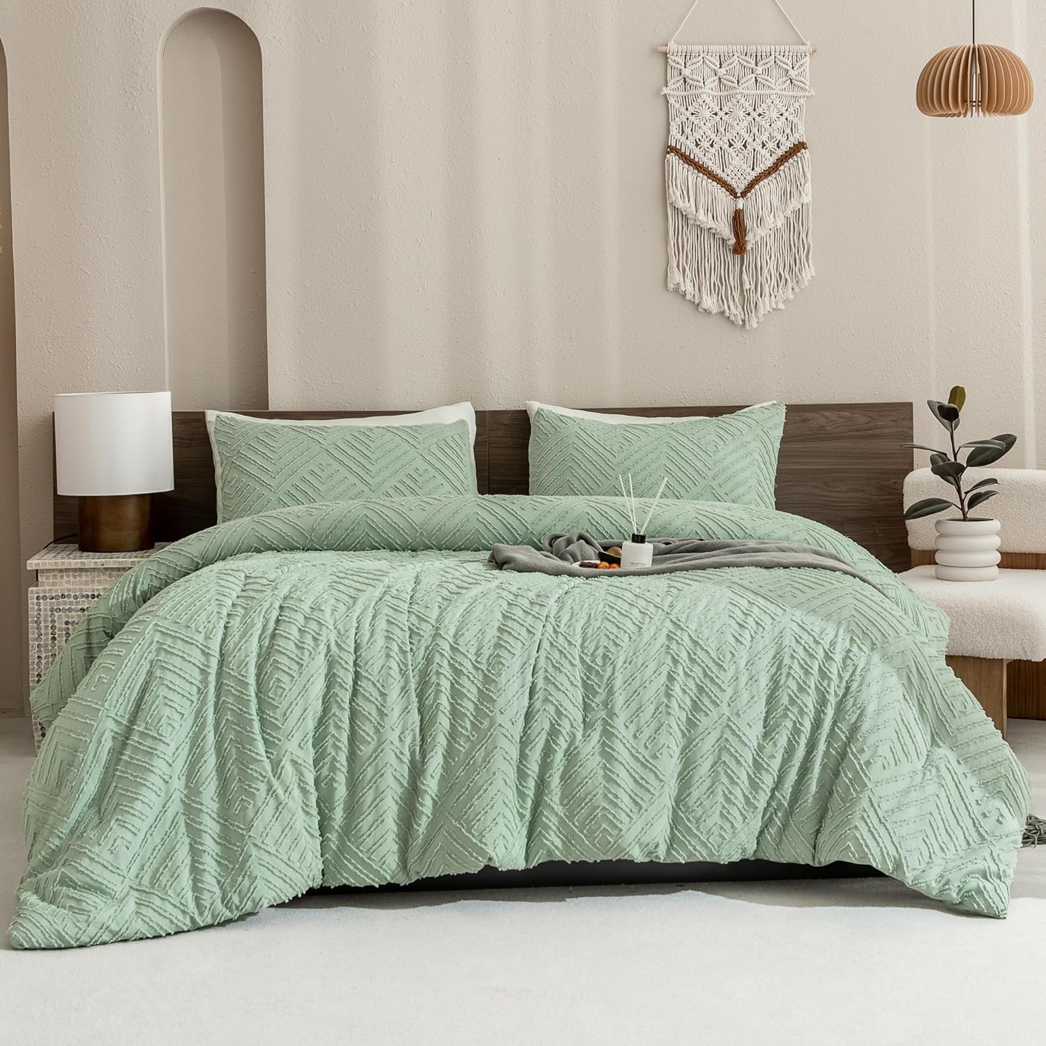 Light Grey Boho Queen Comforter Set, Lightweight Fluffy Bedding ...