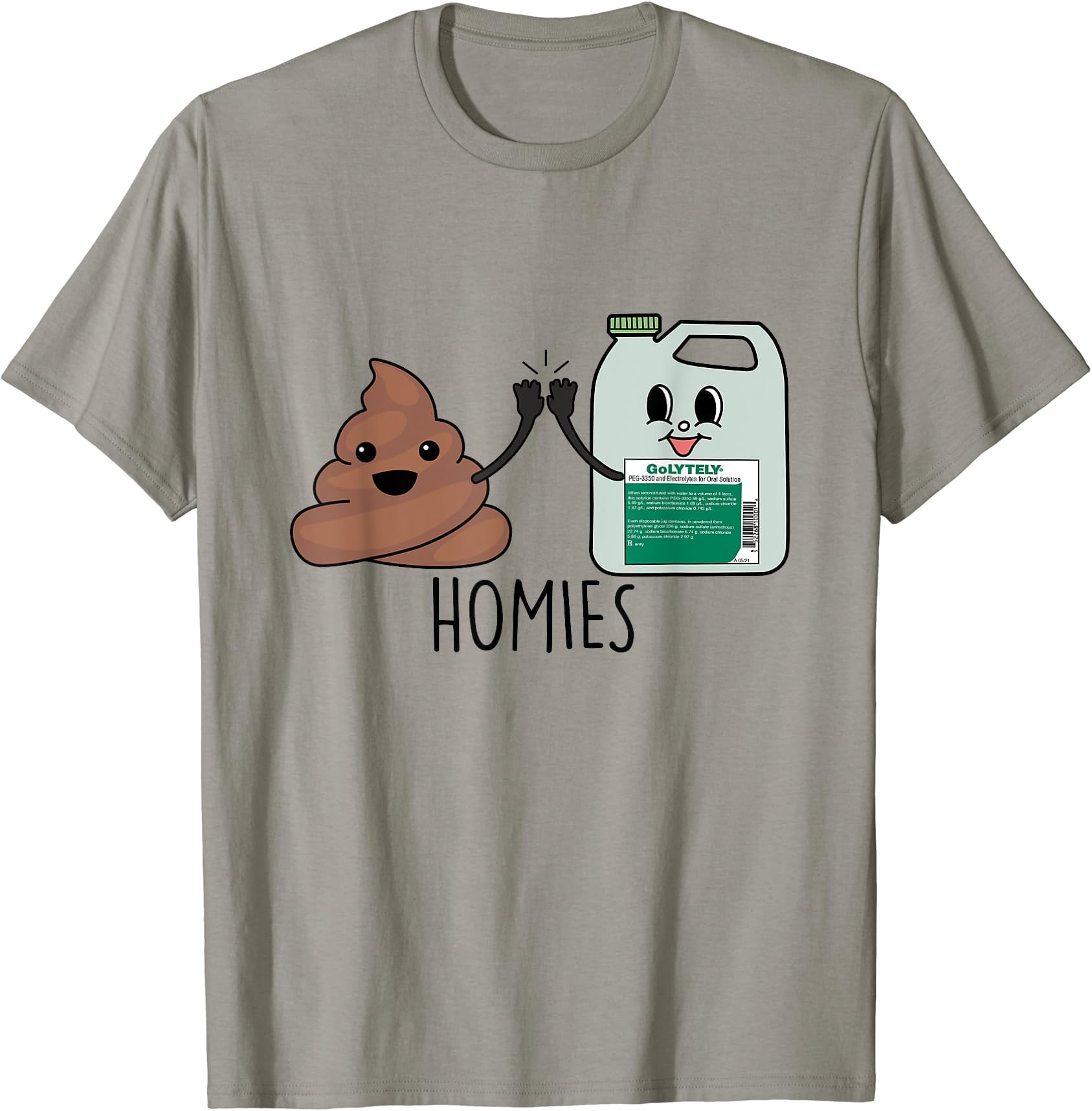 Light Grey Cartoon Poop and Milk High-Five T-Shirt for GI Nurses and ...
