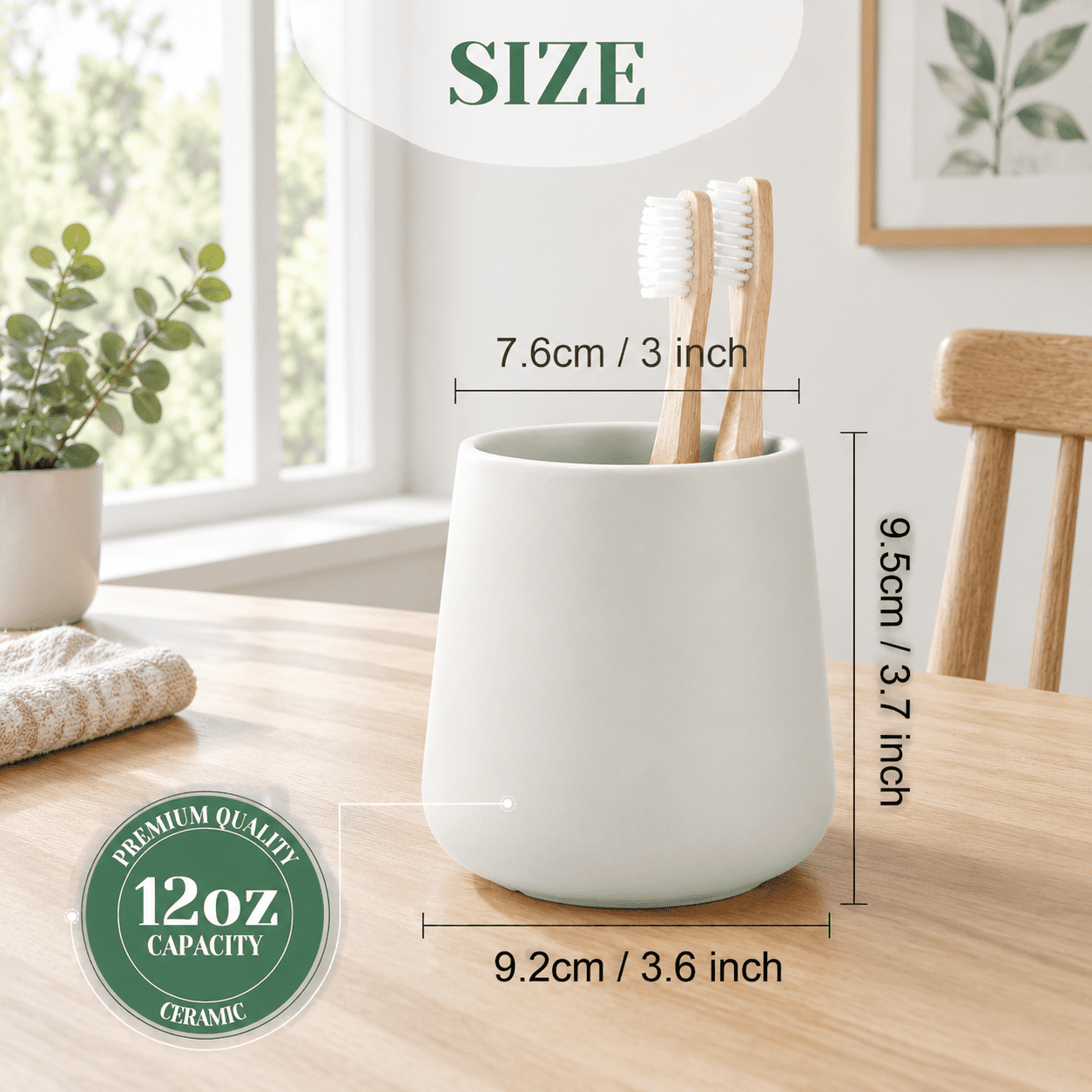 Light Grey Ceramic Toothbrush Holder, 4.76 x 4.49 x 4.49 Inches ...