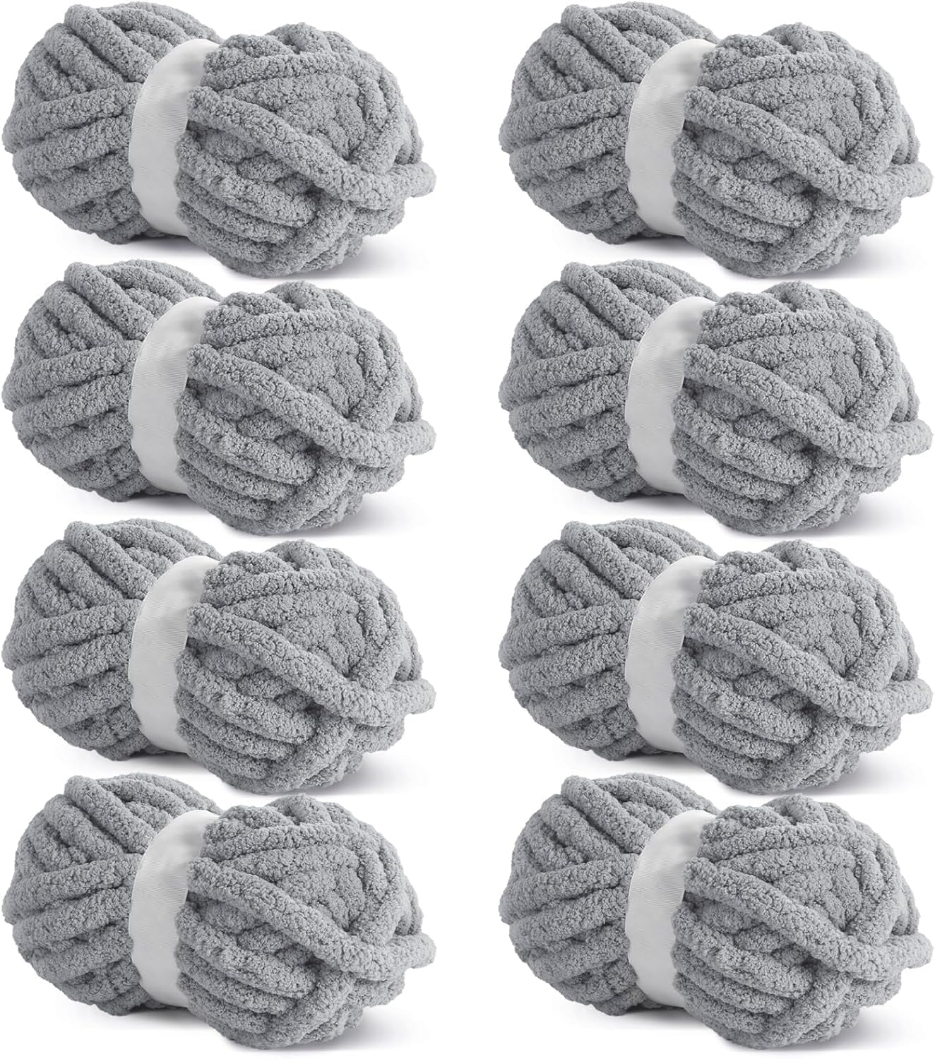 Light Grey Chunky Chenille Yarn for Crocheting, Bulky Thick Fluffy Yarn ...