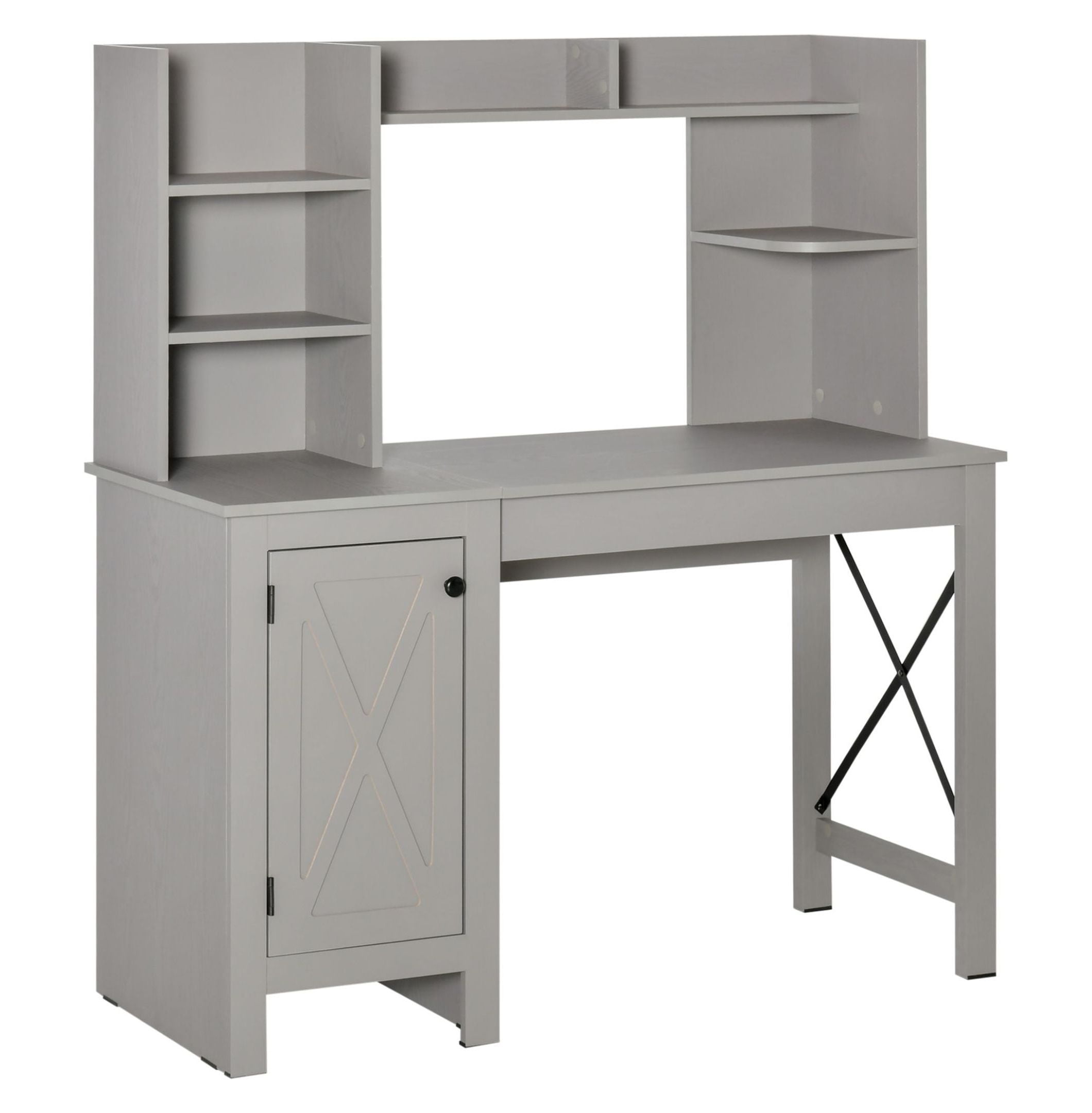 Light Grey Computer Desk with Bookshelves & Cabinet - Home Office Study ...