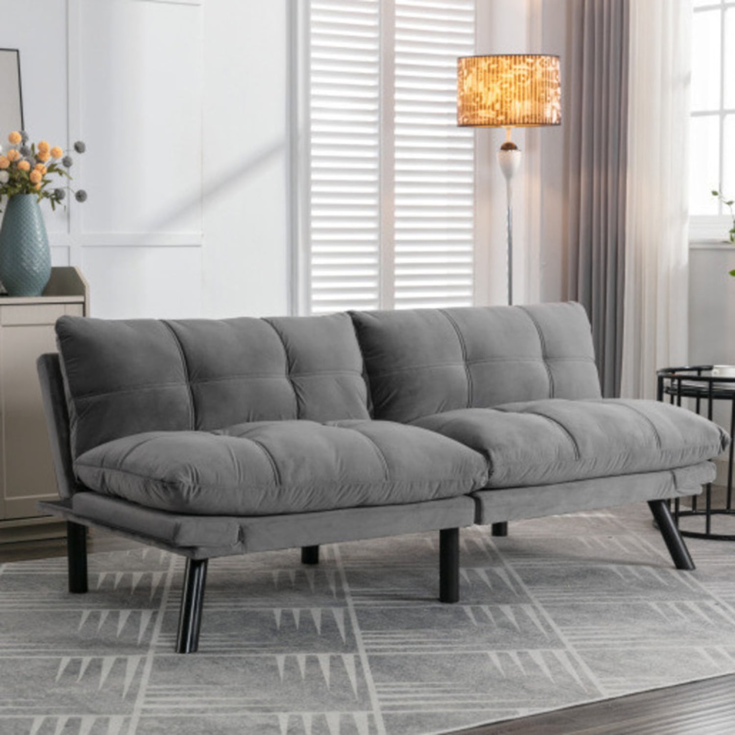 Light Grey Convertible Folding Modern Sofa Bed With Adjustable Backrest ...