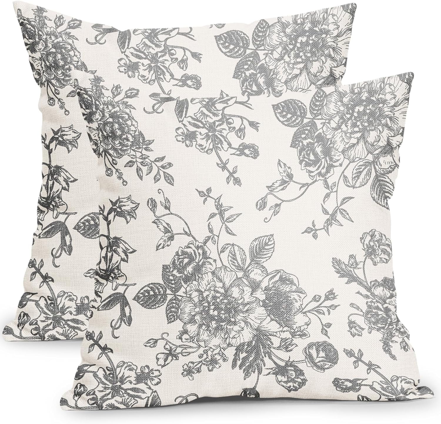 Light Grey and Cream Floral Pillow Covers 20x20 Inch Set of 2 Vintage ...