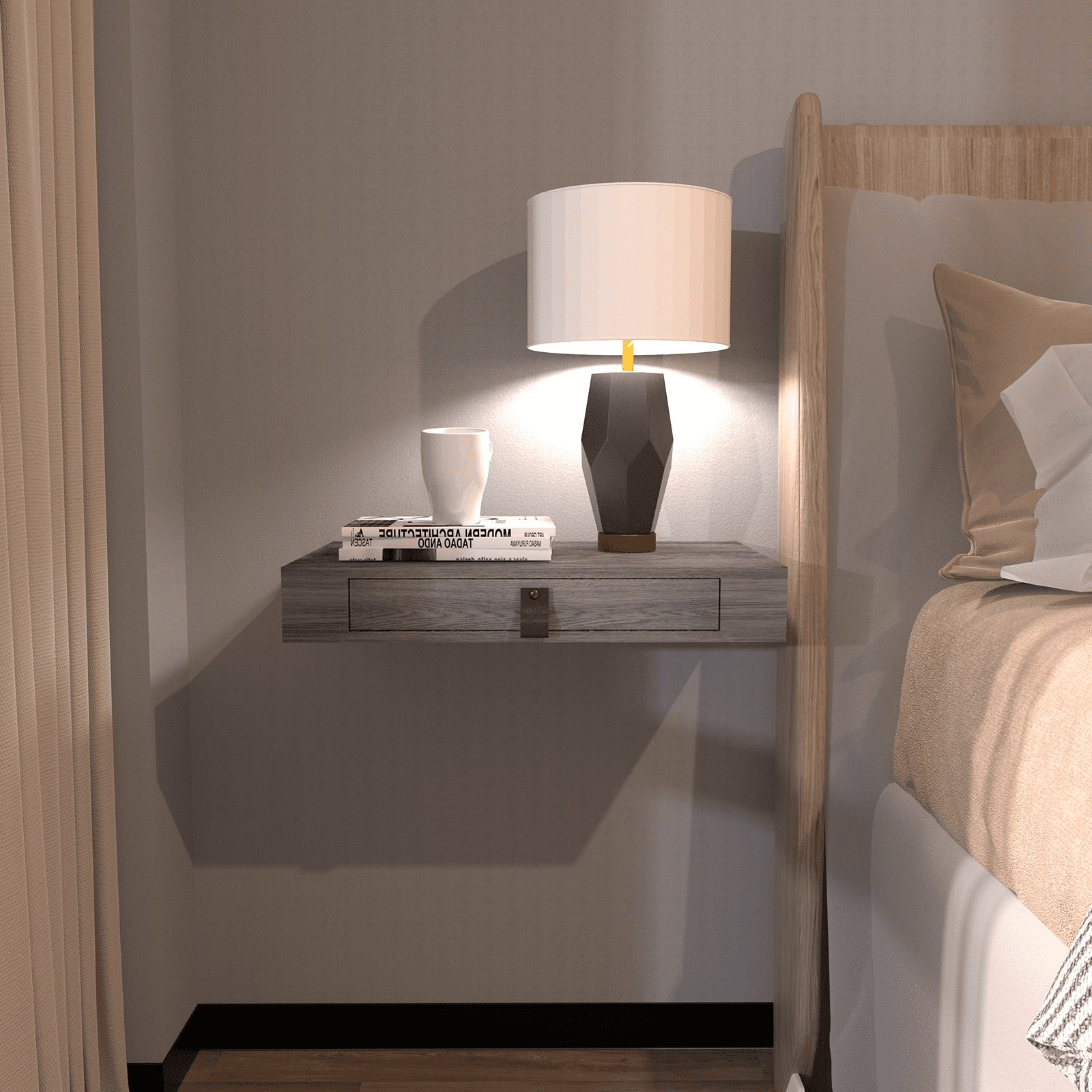 Light Grey Floating Nightstand with Hidden Drawer - 16" Wall-Mounted ...