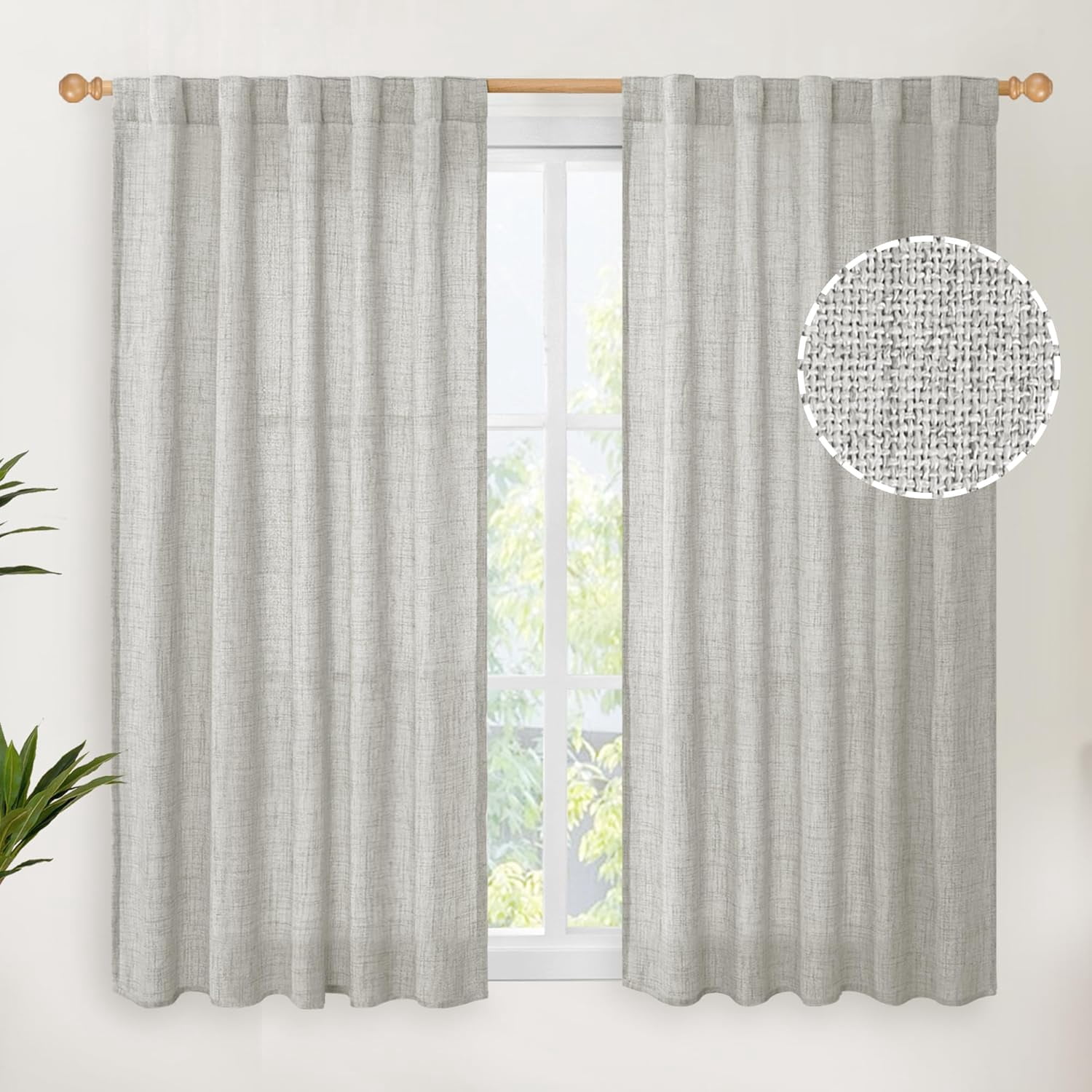 Light Grey Linen Curtains 45 Inch Length for Short Window, Light ...