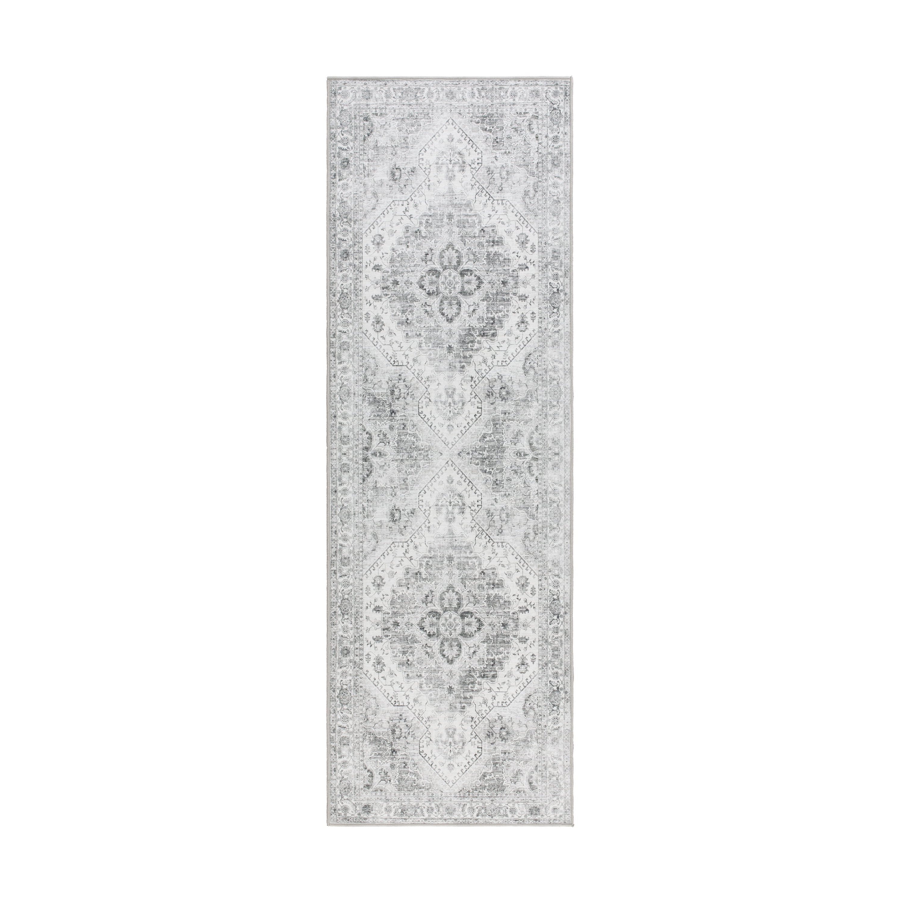 Light Grey Medallion Washable Skid-Resistant Area Rug, 1'8" x 5 ...