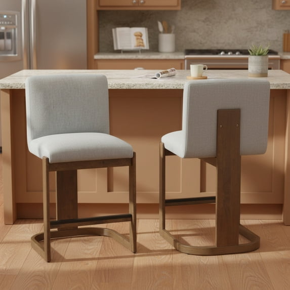Light Grey Modern Bar Set Stools of 2,24" Solid Wood Counter Height ...