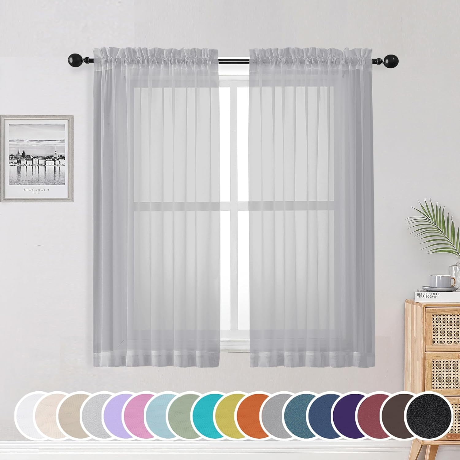 Light Grey Sheer Curtains 54 Inch Length for Living Room Bedroom 2 ...