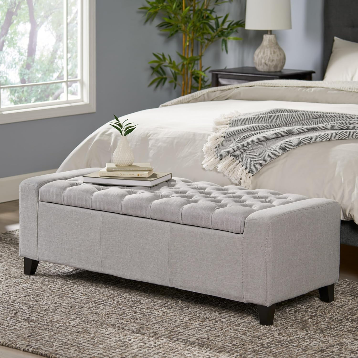 Light Grey Storage Ottoman Bench for Bedroom, 51" Modern King Queen ...