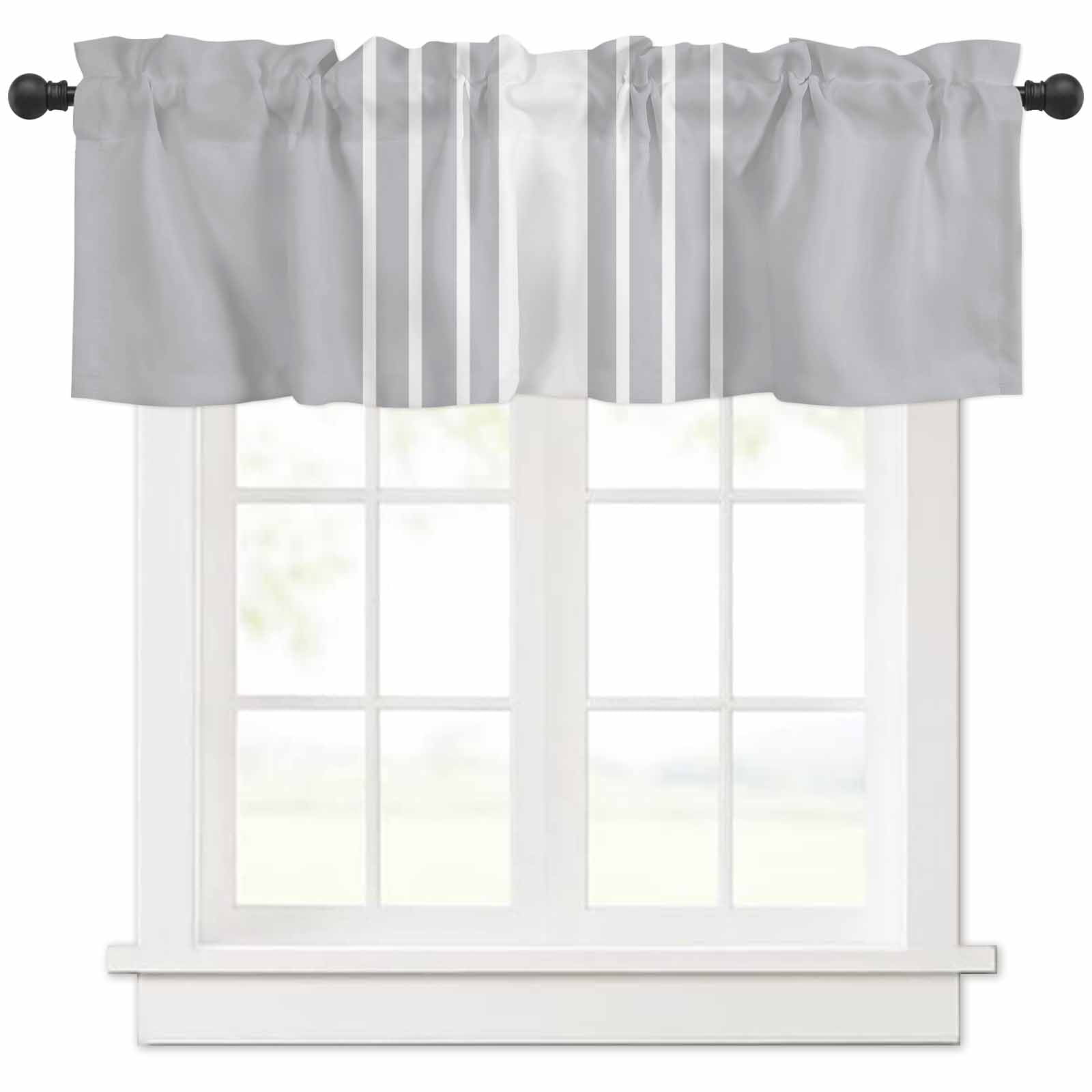 Light Grey Striped Valances for Windows Farmhouse Kitchen Curtains ...