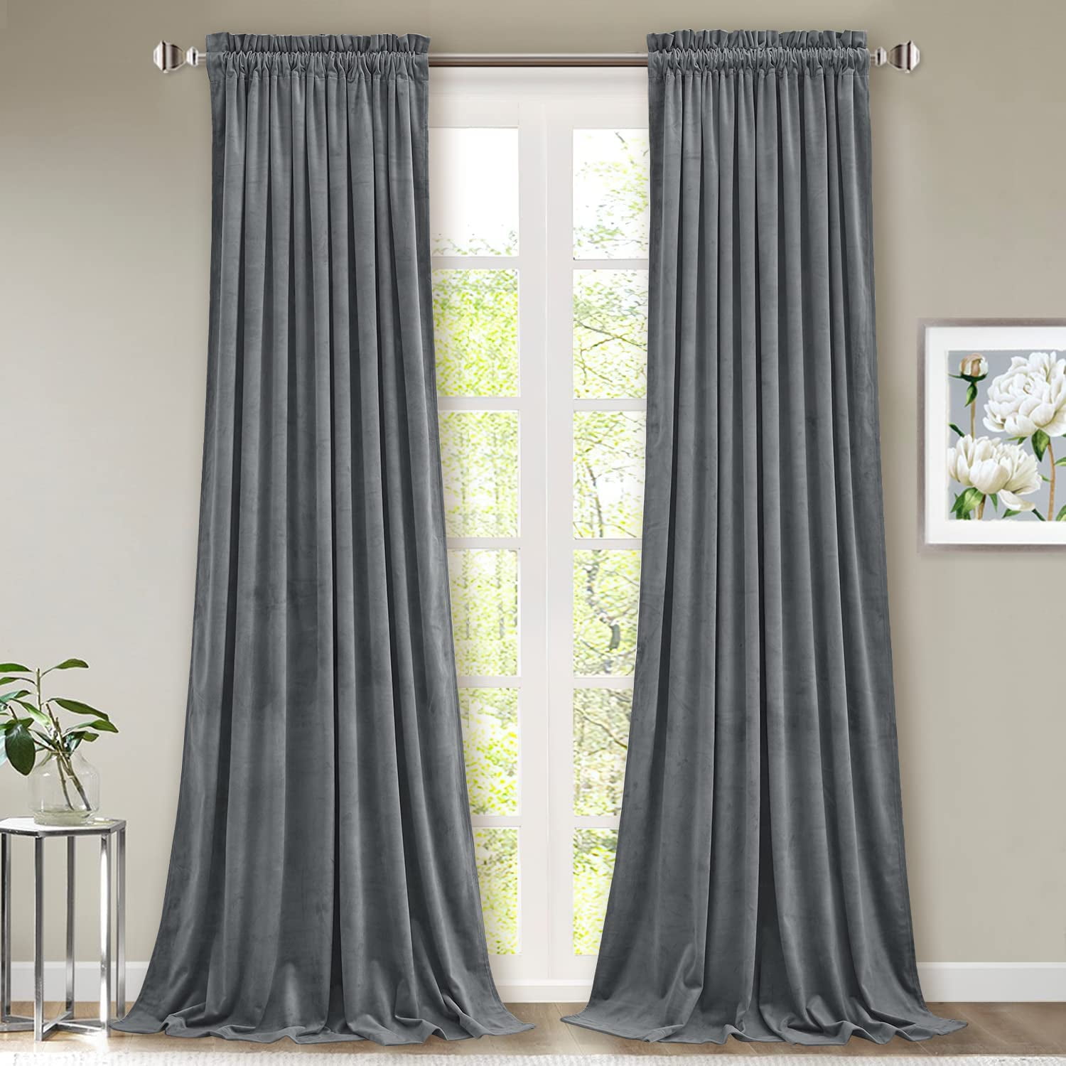 Light Grey Velvet Curtains - 96 inches Long Grey Curtains for Living ...
