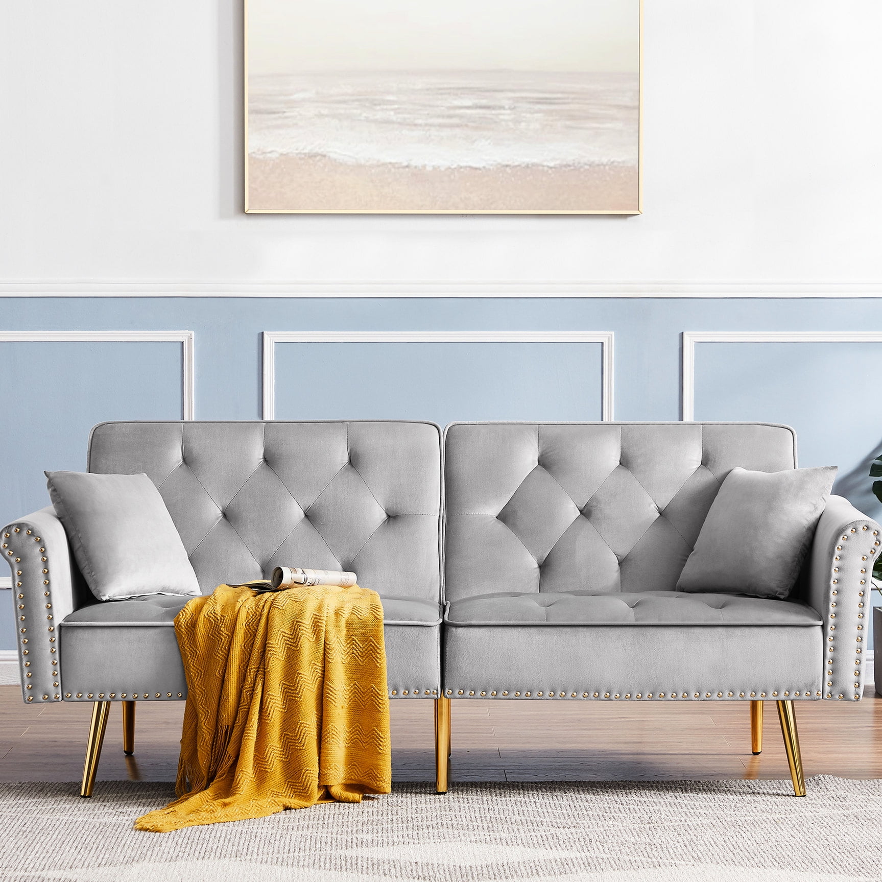 Light Grey Velvet Material - Relaxing Seat with Foam Filled Cushions ...