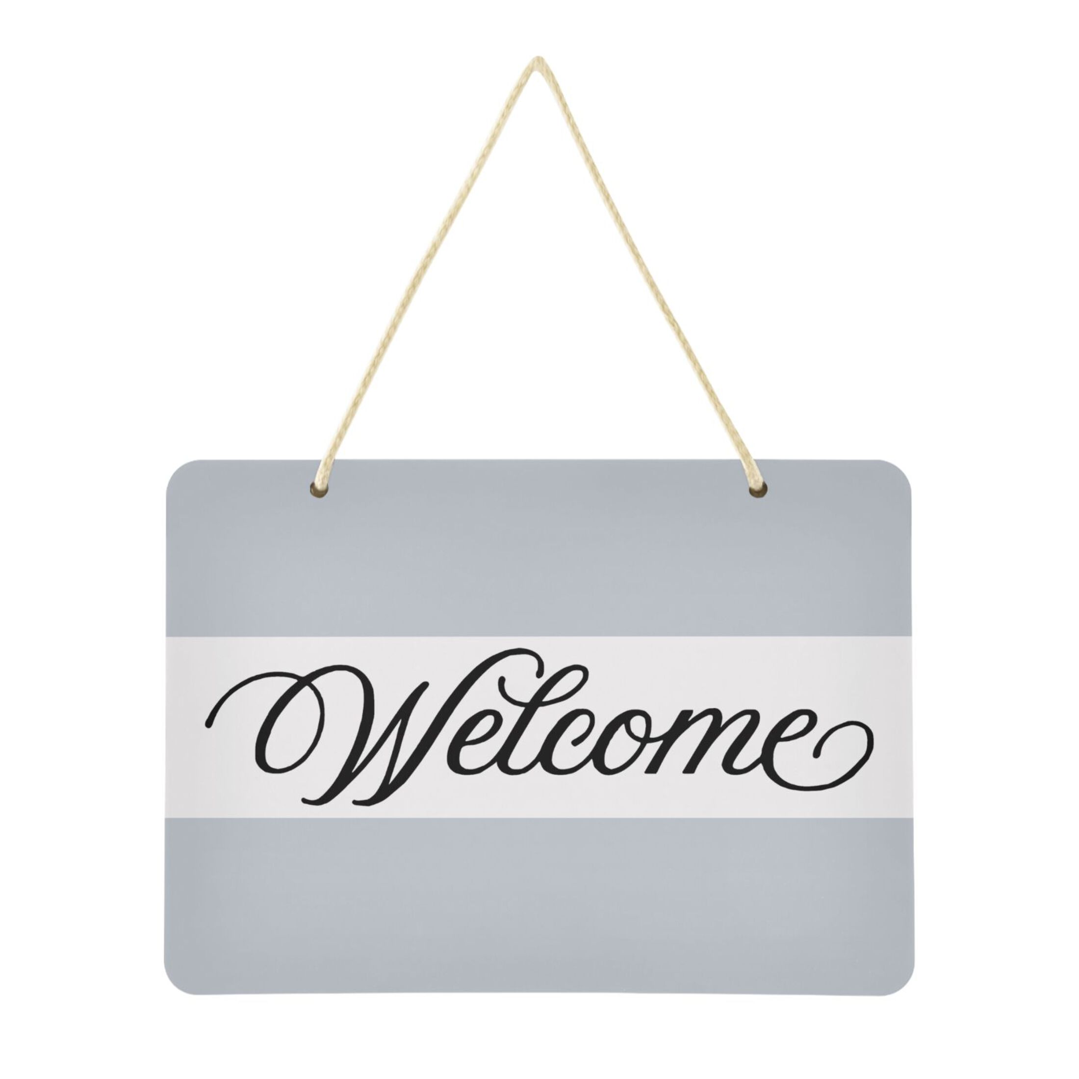 Light Grey Welcome Sign Front Door PVC 14x10 inch Hanger Hello Sign ...