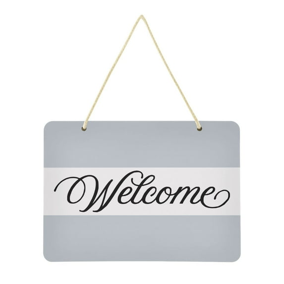 Light Grey Welcome Sign Front Door PVC 14x10 inch Hanger Hello Sign ...