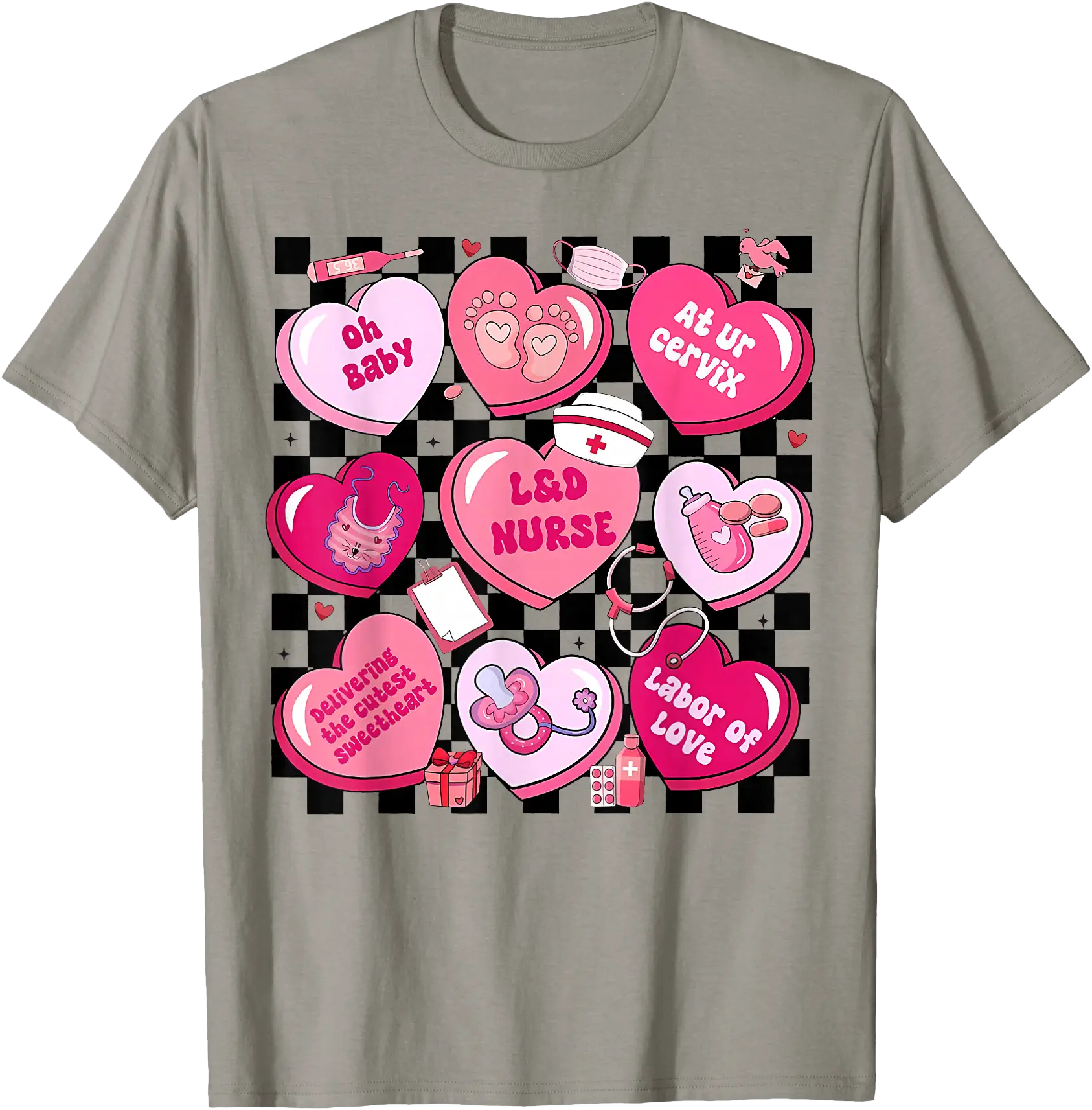 Light Grey Women Labor and Delivery Nurse Hearts Candy Valentine's Day ...