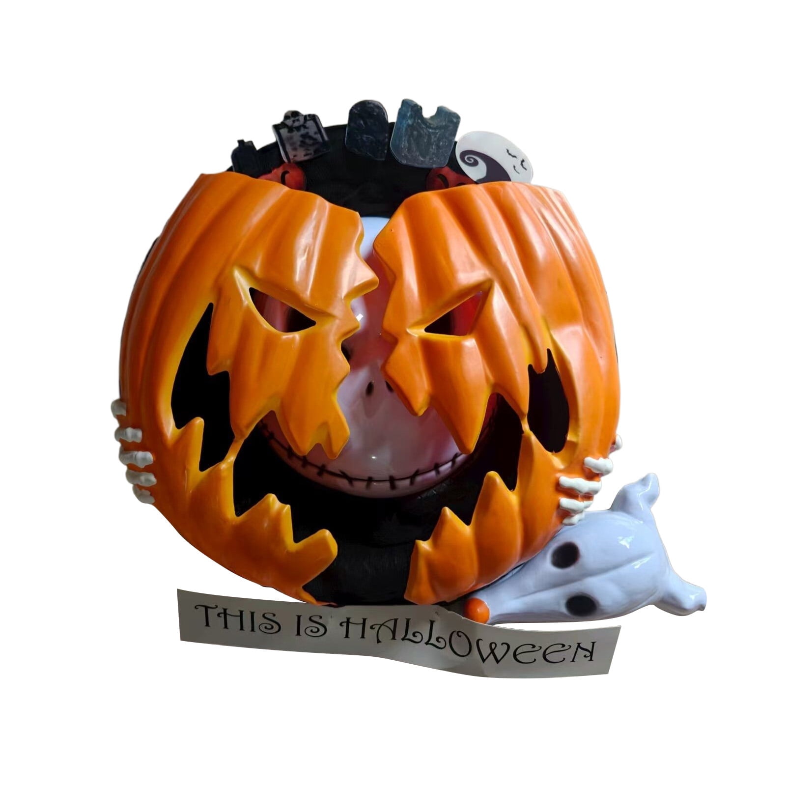 Light Up Halloween Wreath for Front Door, 19.6In Nightmare Pumpkin King Wreath with Zero, Full ...