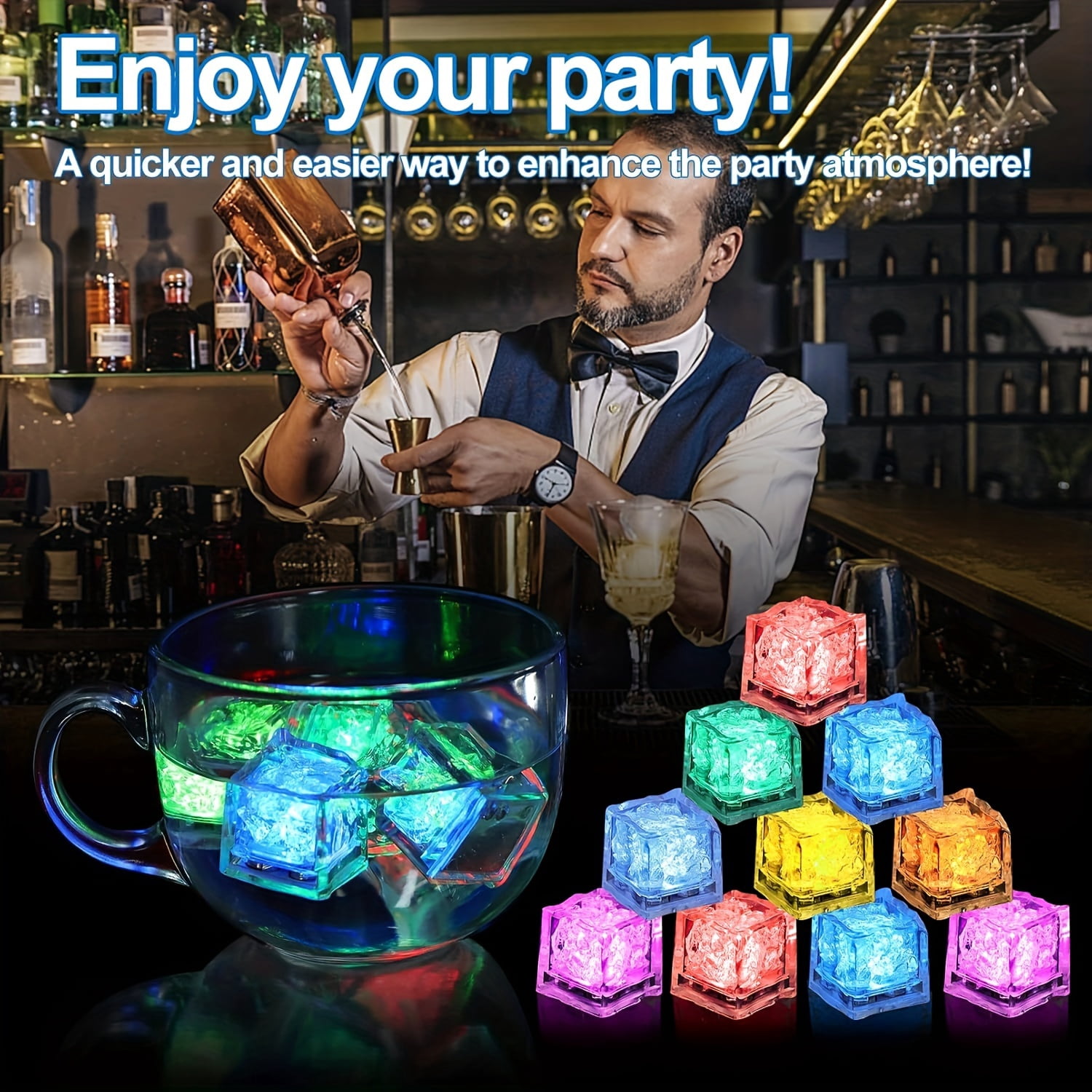 Light Up Ice Cubes, 12 Pack Multi Color Led Ice Cubes for Drinks with ...
