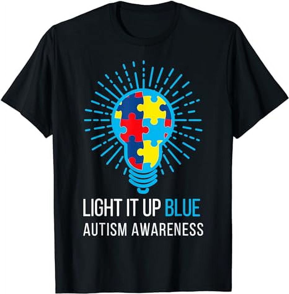 Light It Up Blue Autism Awareness Ribbon Puzzle Pieces T-Shirt ...