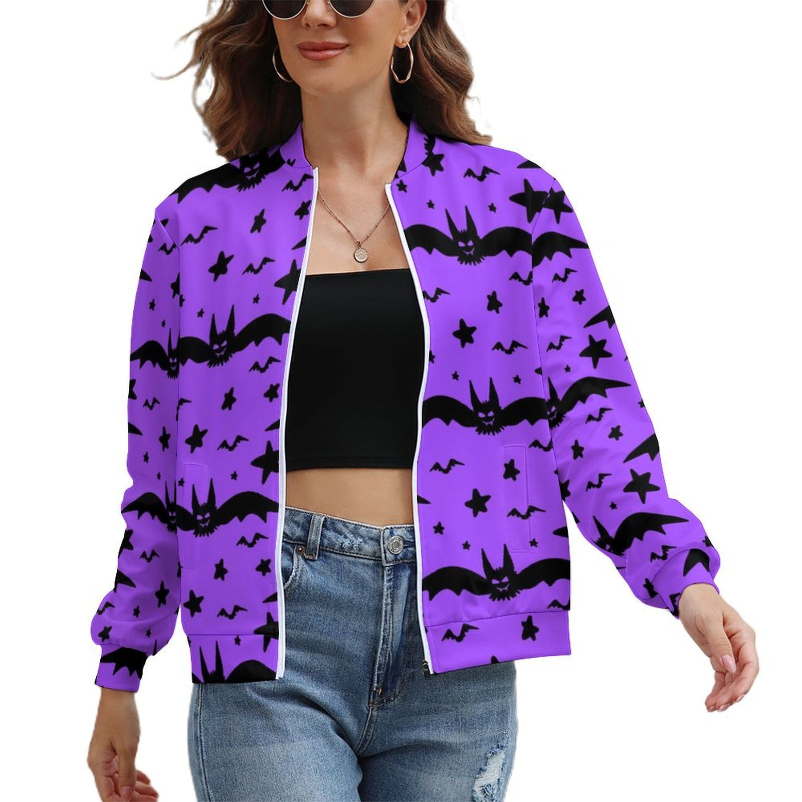 Light Jackets for Women - Halloween Bat Elements Scrub Jackets Zip Up ...