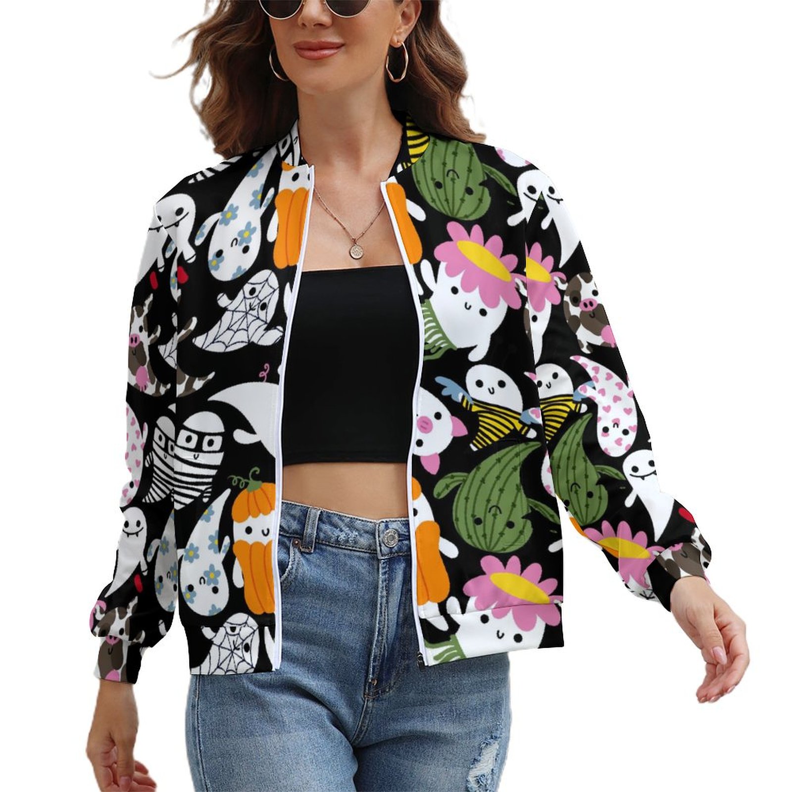 Light Jackets for Women - Halloween Cute Ghost Cartoon Scrub Jackets ...
