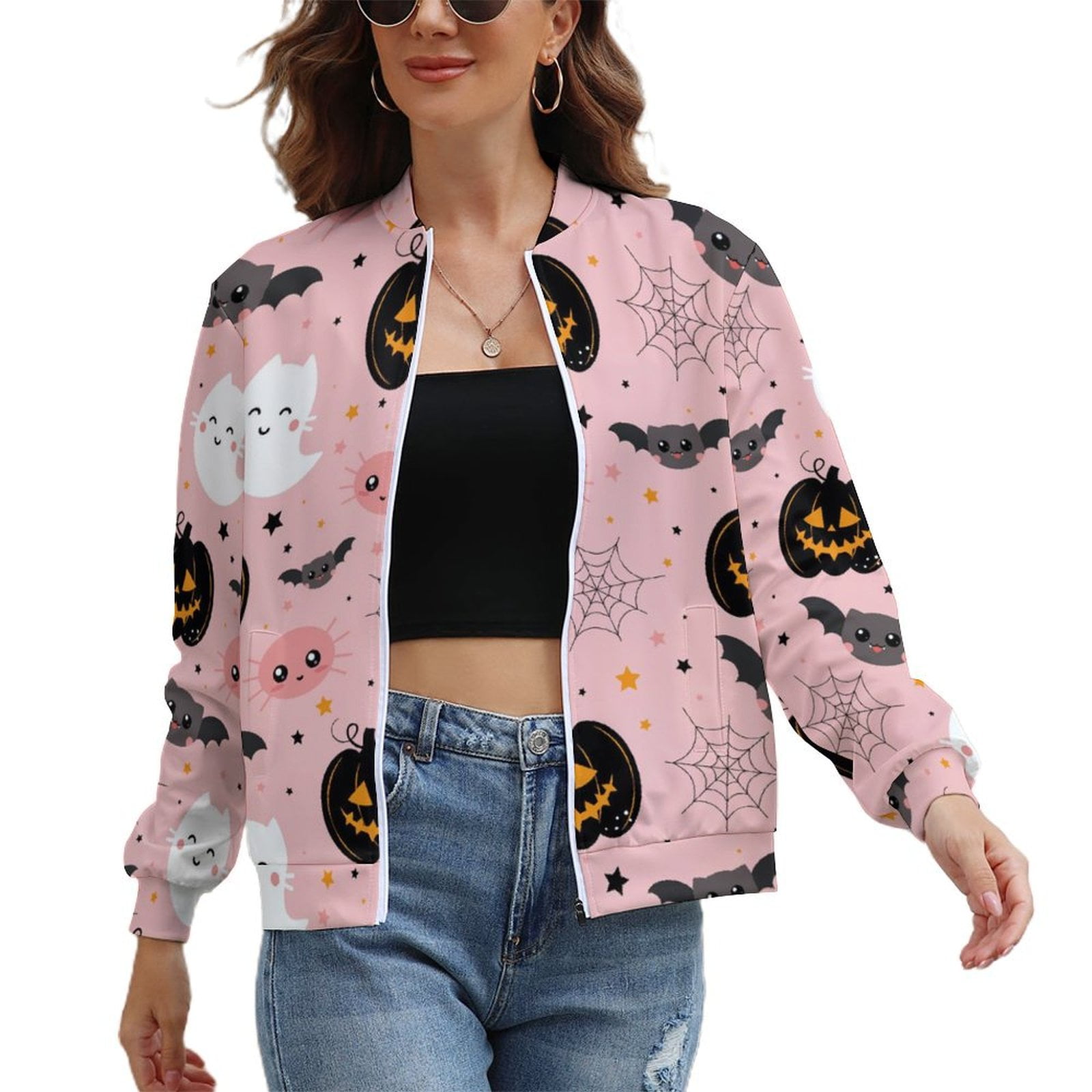 Light Jackets for Women - Halloween_pattern_01 Scrub Jackets Zip Up ...