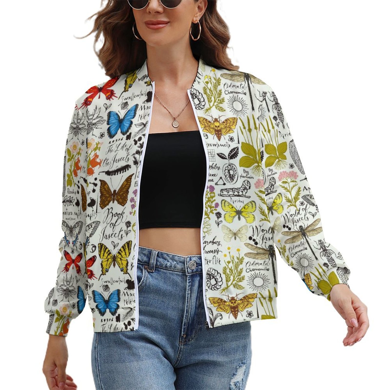 Light Jackets for Women - Insects And Medicinal Herbs Scrub Jackets Zip ...