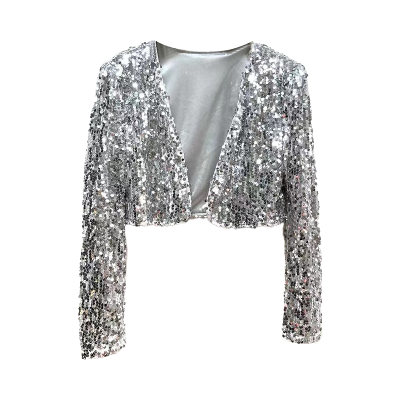 Light Jackets for Women Sequin Long Sleeve Cropped Shrugs Open Front ...