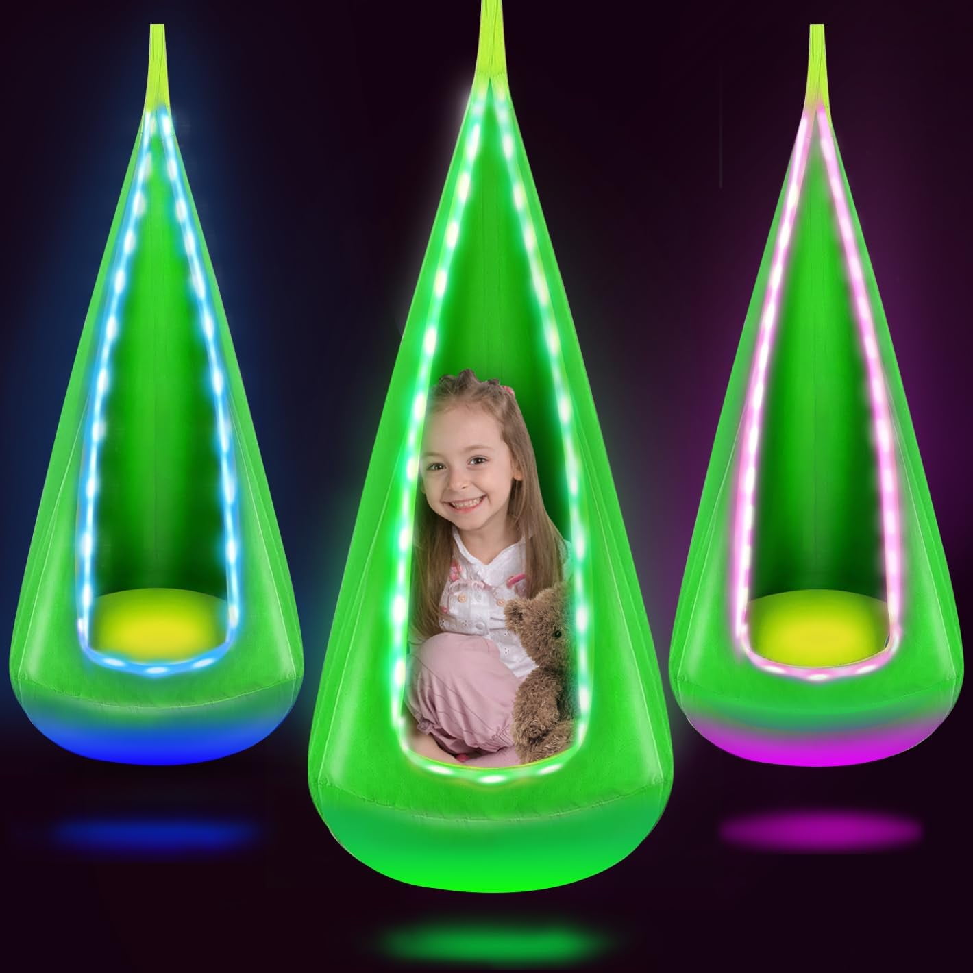 Light Up Kids Pod Swing Seat, Hanging Hammock Chair with LED Lights ...