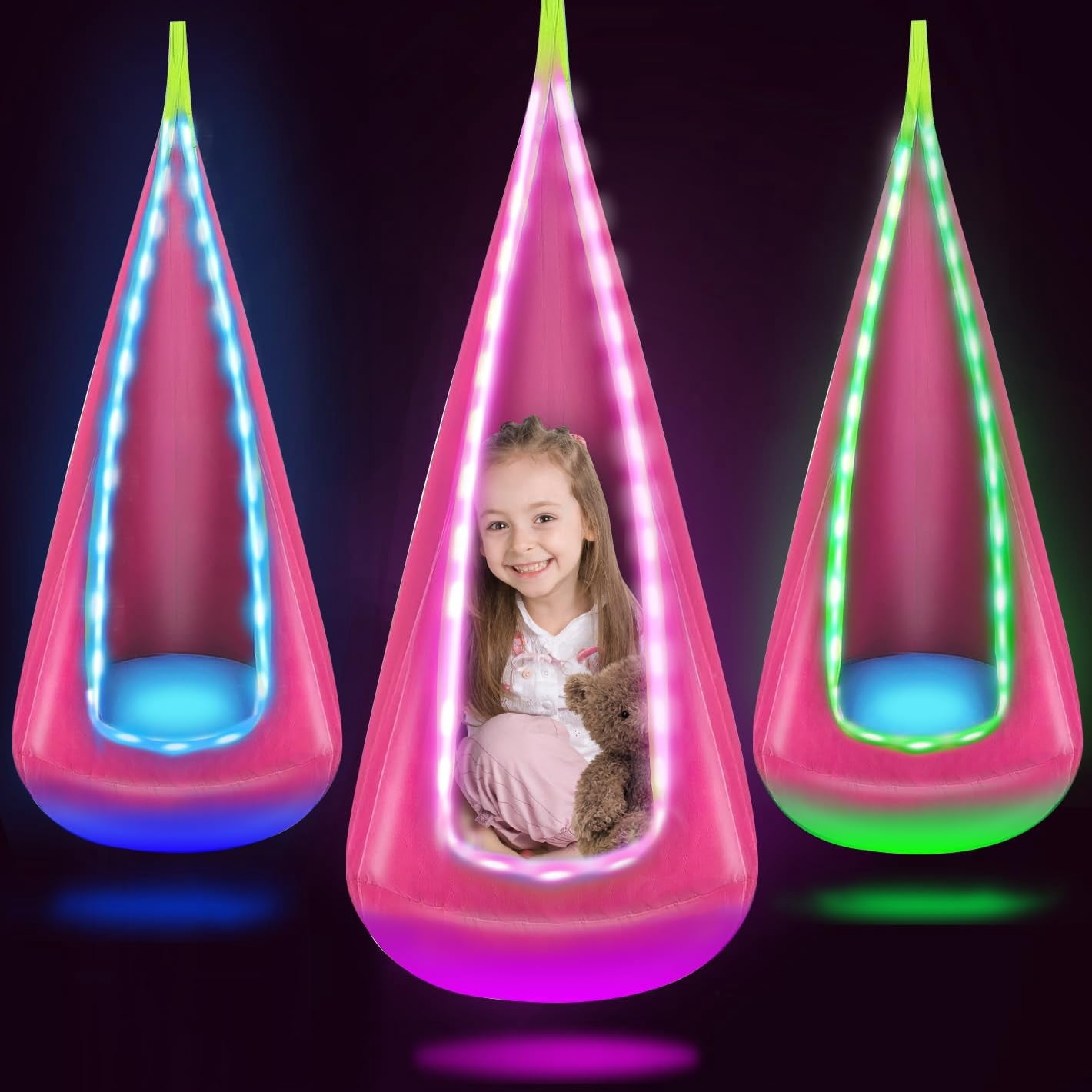 Light Up Kids Pod Swing Seat, Hanging Hammock Chair with LED Lights ...