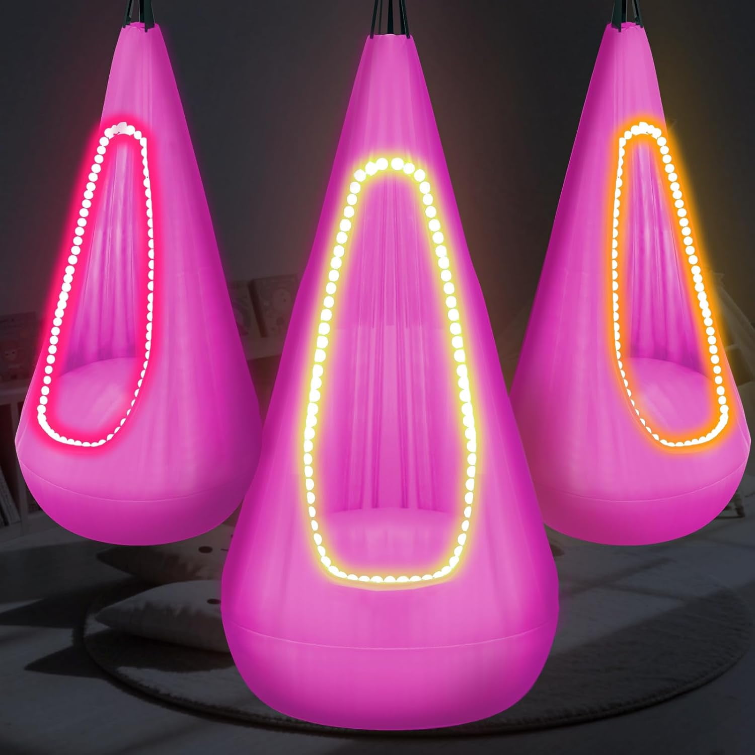 Light Up Kids Pod Swing Seat, Upgraded Sensory Pod Swings Hanging ...