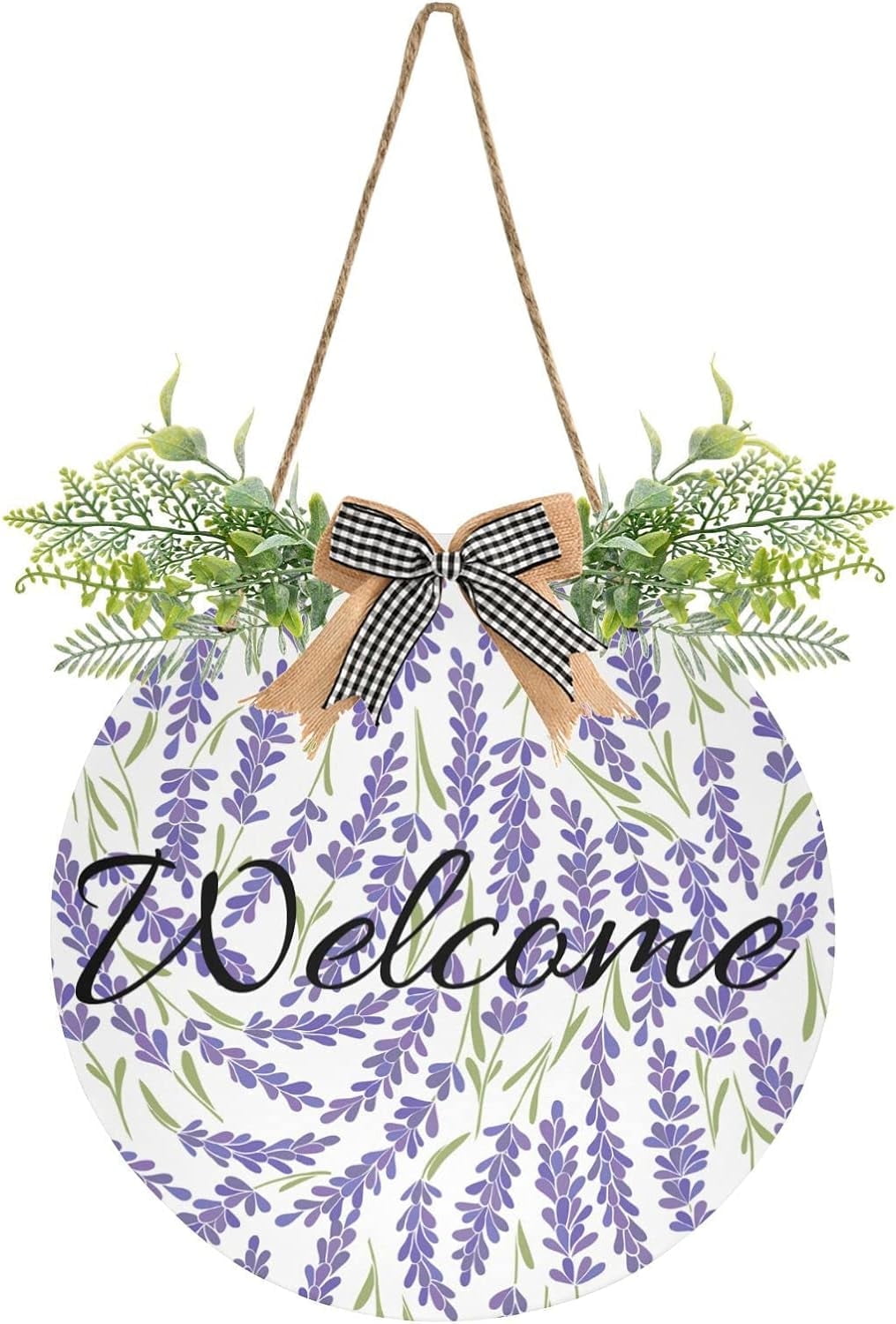 Light Lavender Welcome Sign for Front Door, Round Sign Hanging Welcome ...