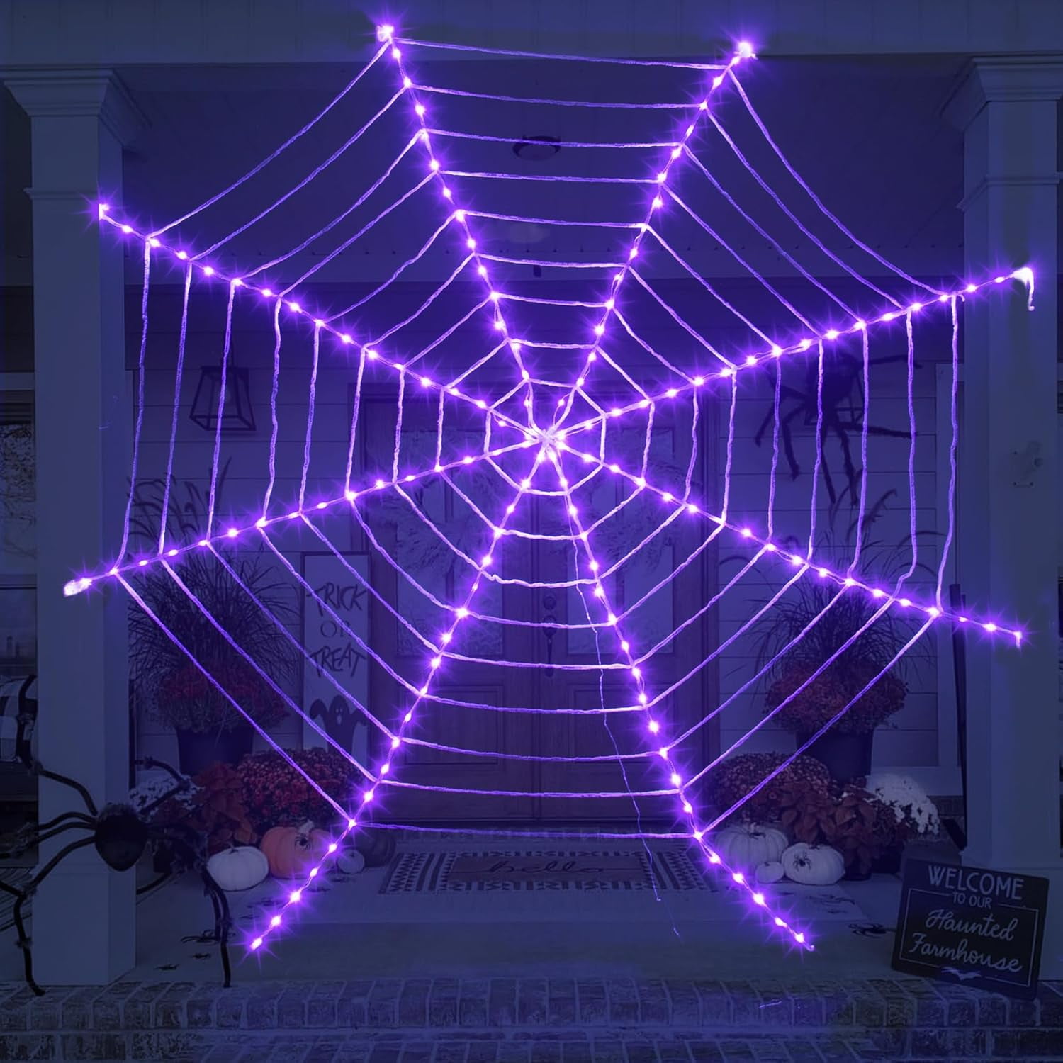 Light up Lighted Spider Web 12Ft 160 LED Halloween Spider Web Lights ...