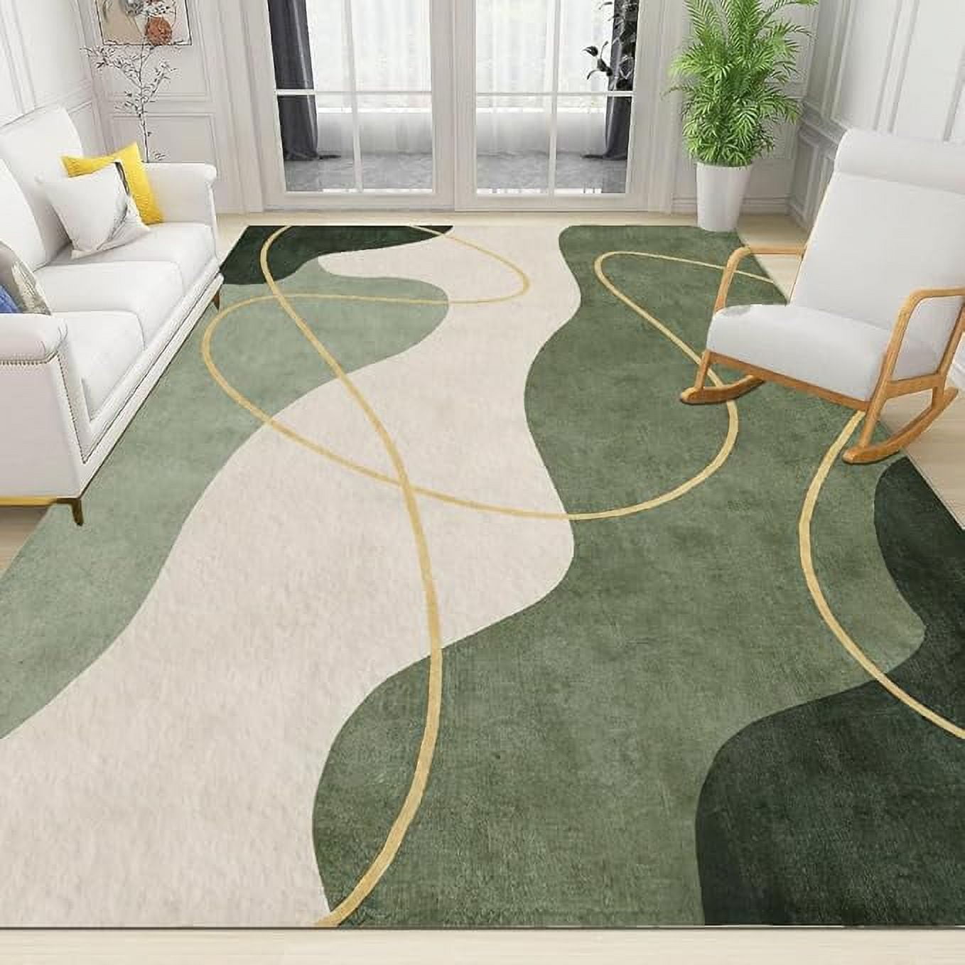 Light Luxury Gradient Green Area Rugs For Living Room, Yellow Lines ...