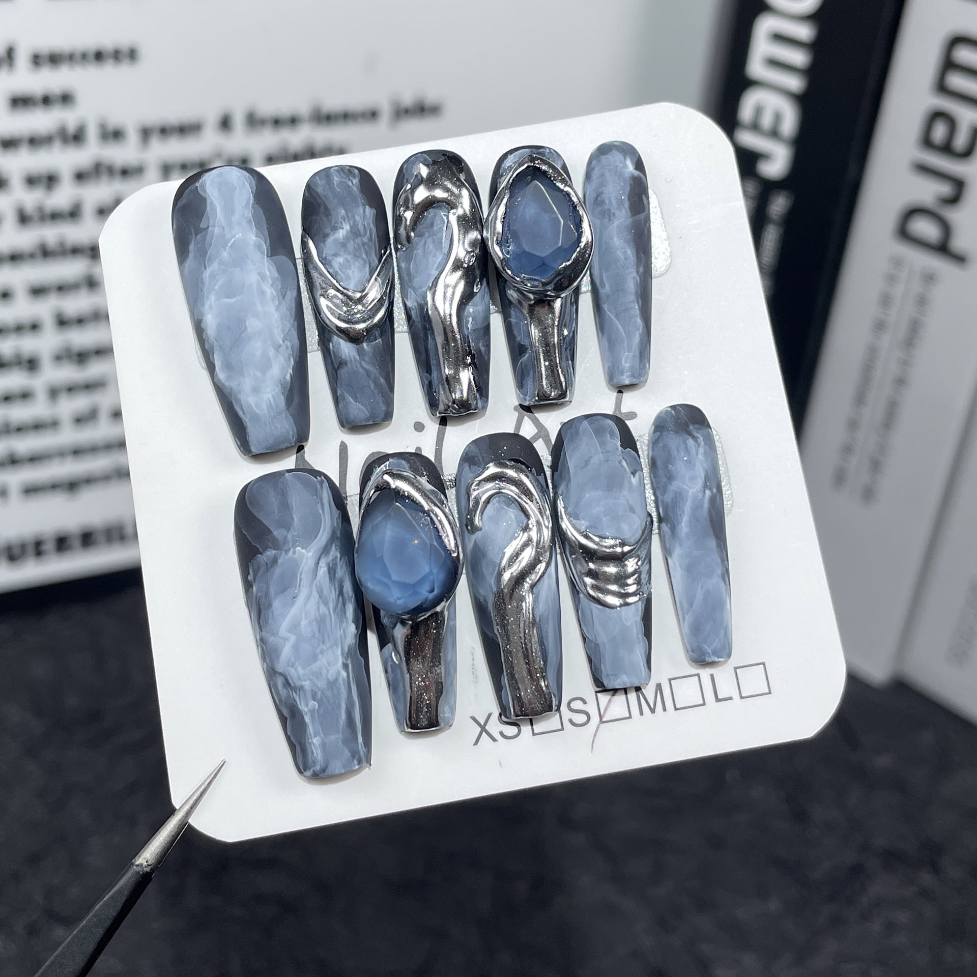 Light Luxury Heavy Industry Manual Wear Nail Watercolor Blooming Long ...