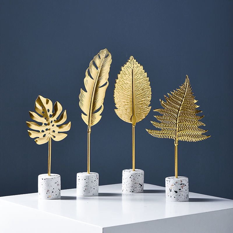 Light Luxury Metal Crafts Marble Base Gold Leaf Decorations Office ...