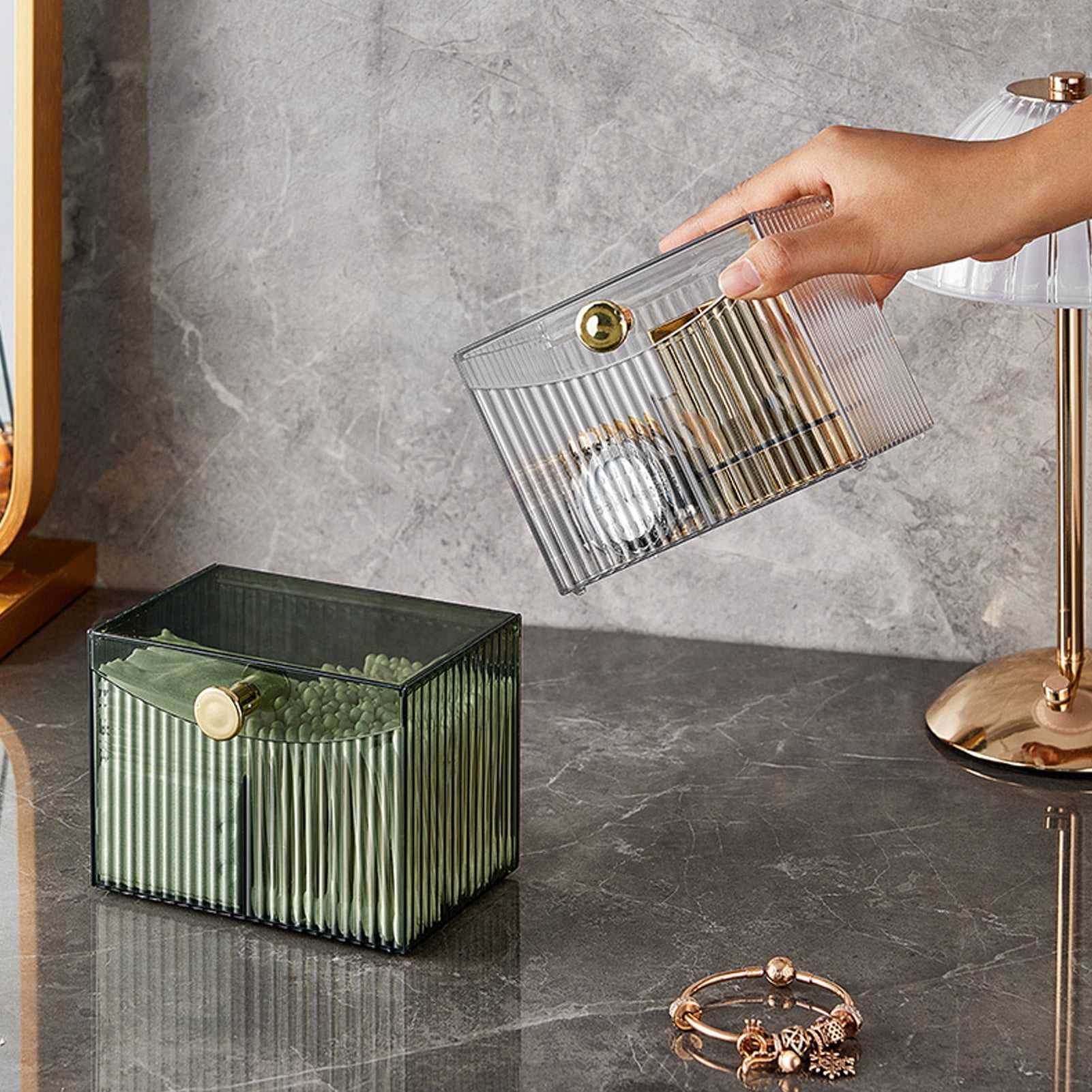 Light Luxury Storage Box Transparent Flap Lid Dustproof 2-grid Cotton Swab Lipstick Organizer ...