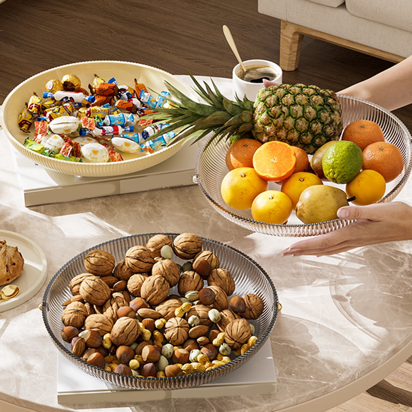 Light Luxury Transparent Fruit Plate Large Opening Design Strip Texture ...