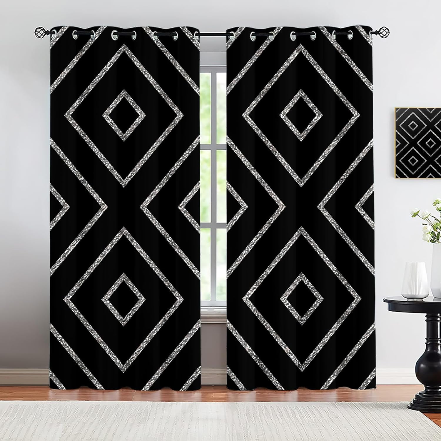 Light Luxury White Lines Decorative Window Shades, Abstract Black ...